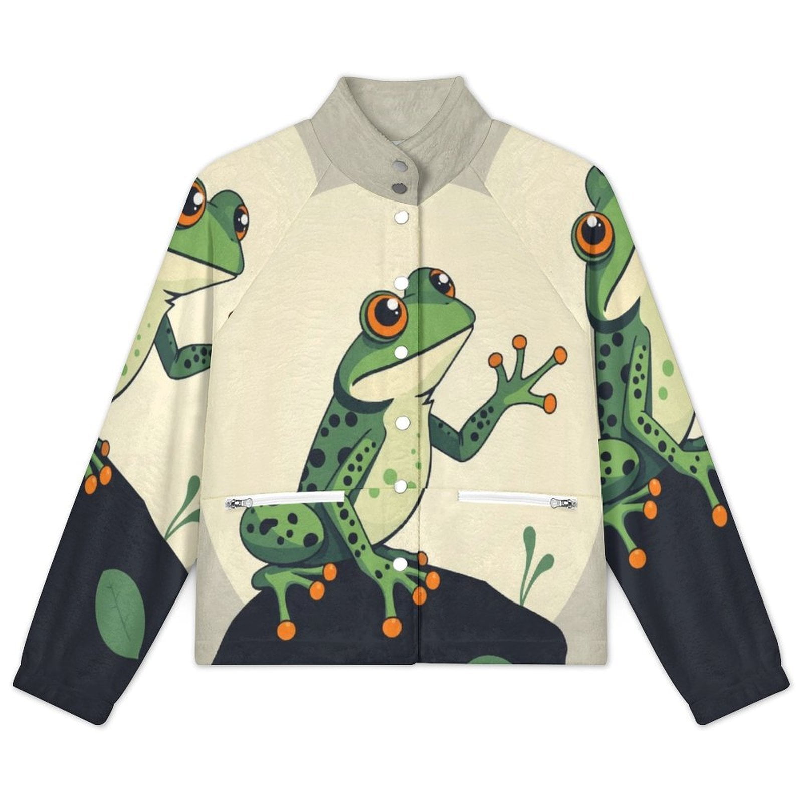 Cartoon Frog Warm Women's Plush Jacket Stand Collar Full Sleeve With ...