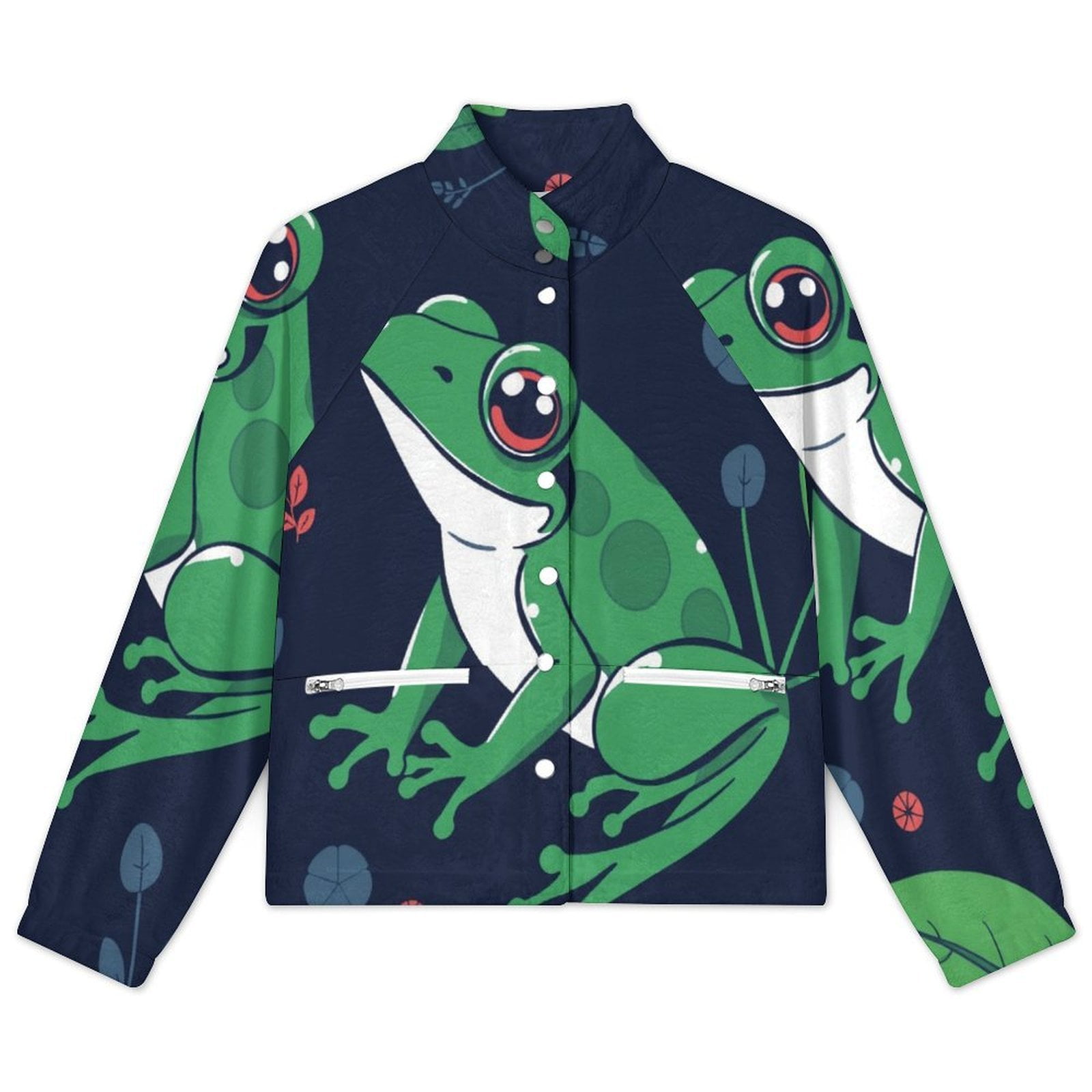 Cartoon Frog Warm Women's Plush Jacket Stand Collar Full Sleeve With ...