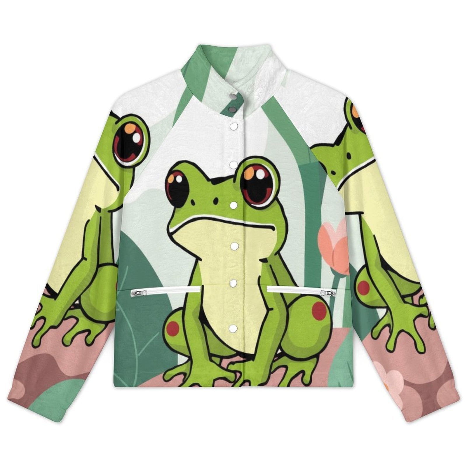 Cartoon Frog Warm Women's Plush Jacket Stand Collar Full Sleeve With ...