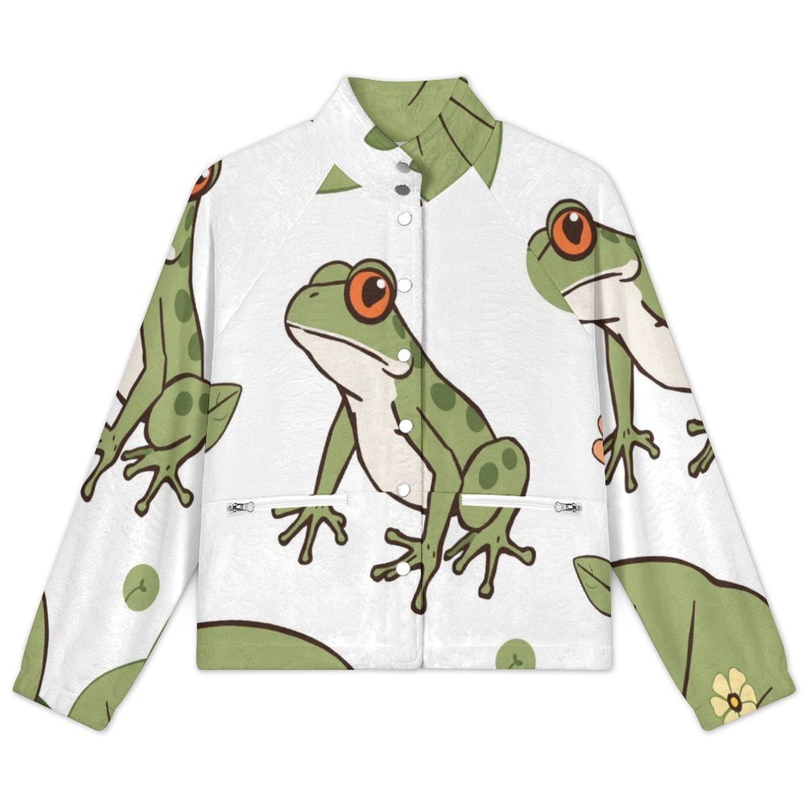 Cartoon Frog Warm Women's Plush Jacket Stand Collar Full Sleeve With ...