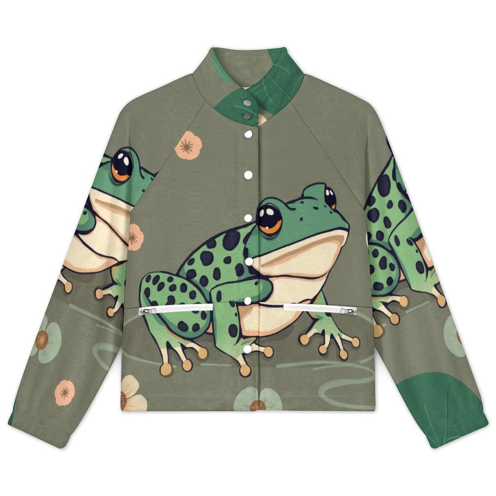 Cartoon Frog Warm Women's Plush Jacket Stand Collar Full Sleeve With ...