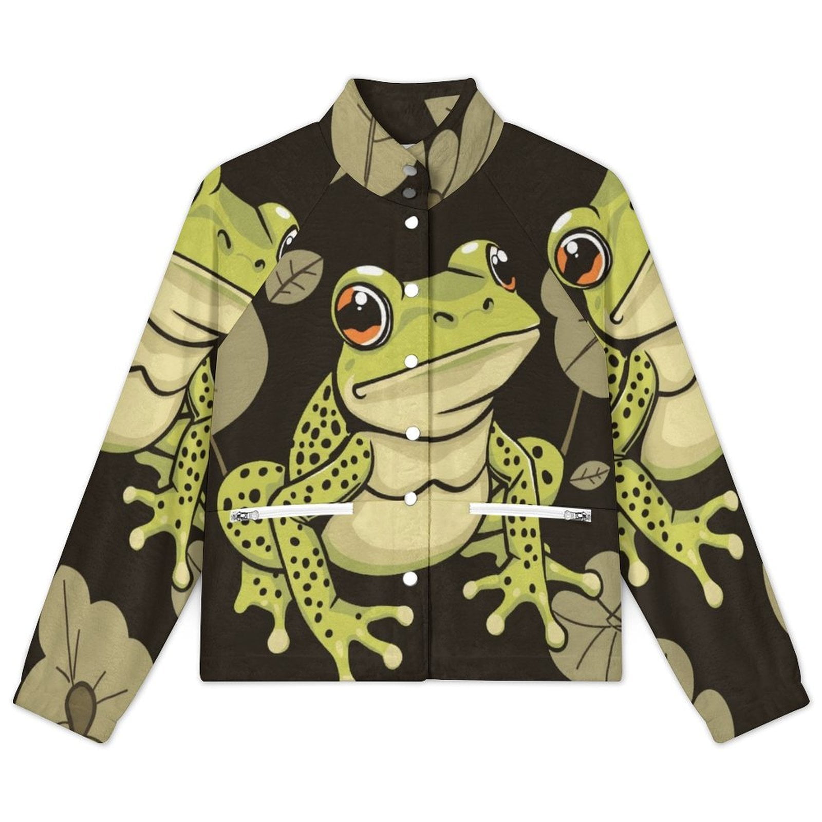 Cartoon Frog Warm Women's Plush Jacket Stand Collar Full Sleeve With ...