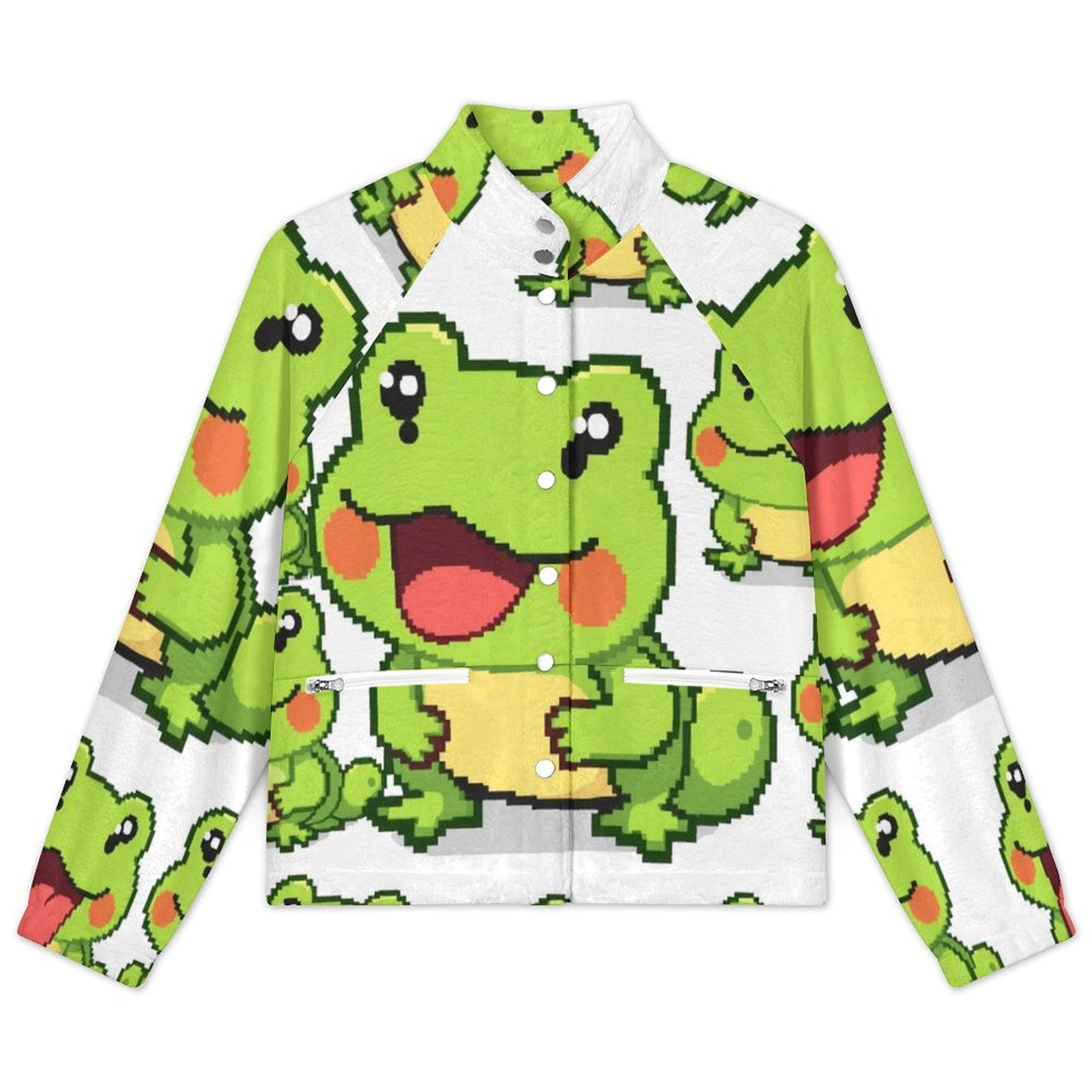 Cartoon Frog Warm Women's Plush Jacket Stand Collar Full Sleeve With ...