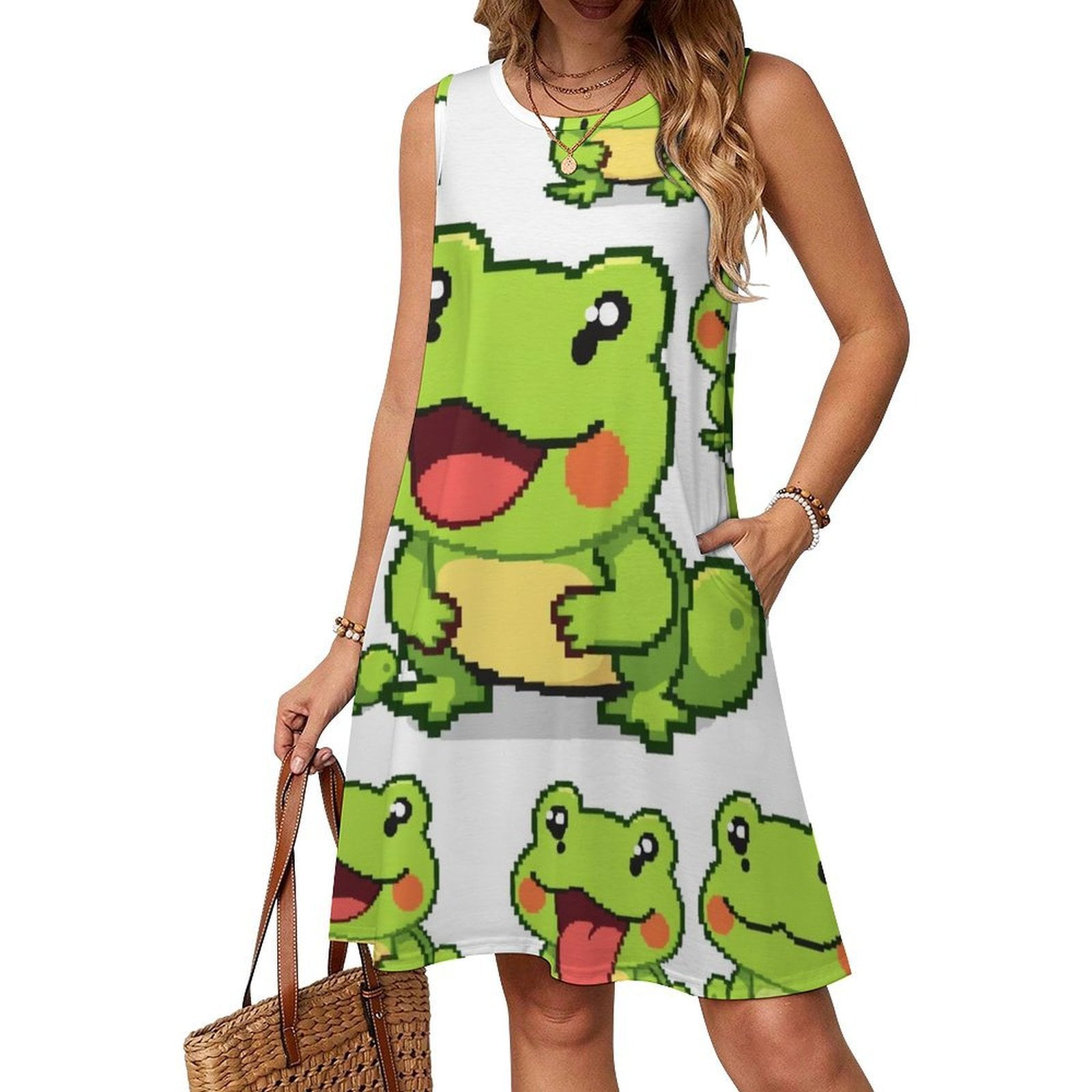 Cartoon Frog Women's Dress Summer Round Neck Sleeveless - Walmart.com