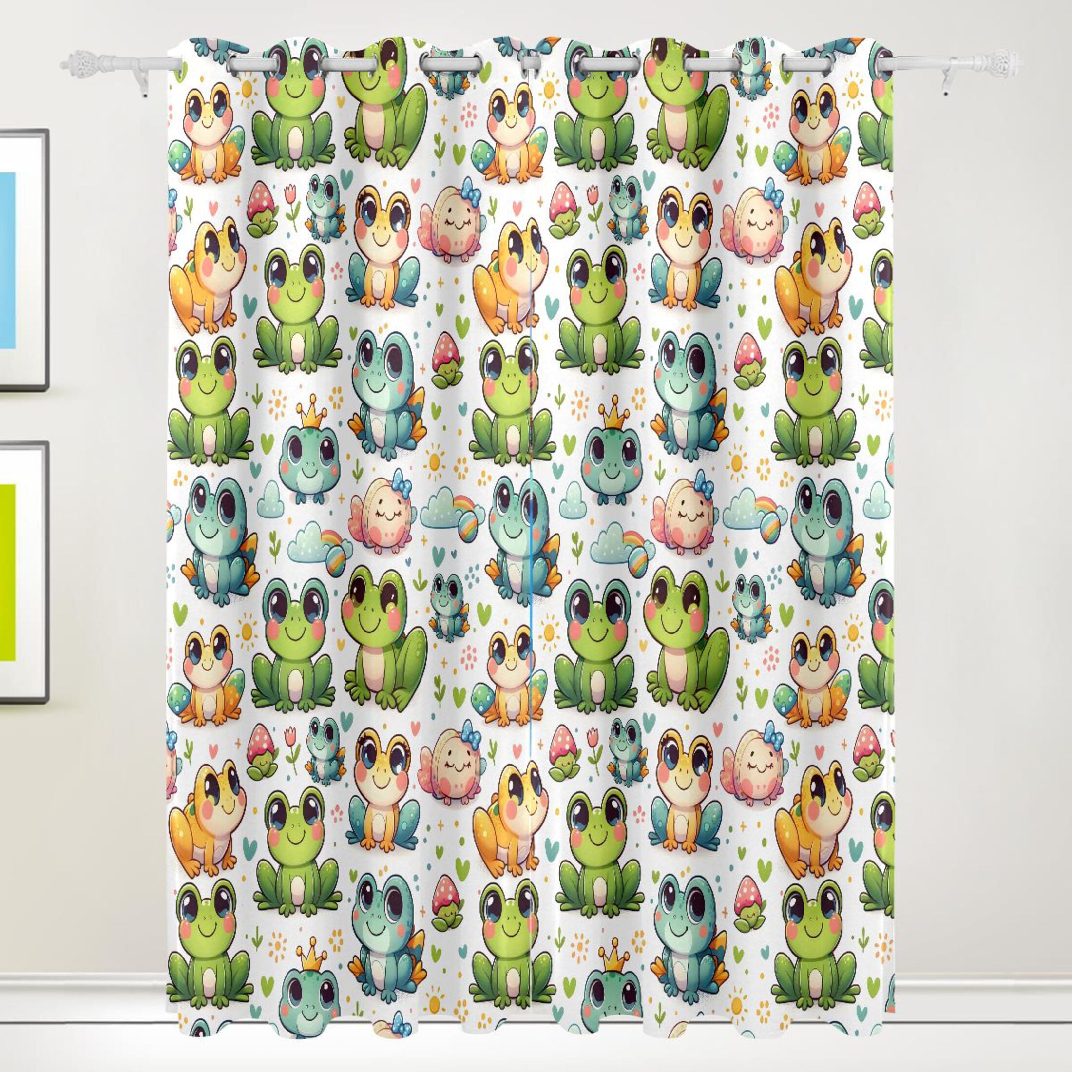 Cartoon Frog with Cloud Blackout Curtains 2 Panels Set Grommet Drapes ...