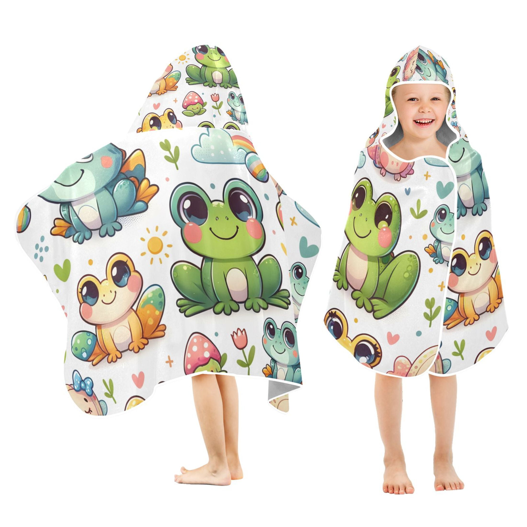 Cartoon Frog with Cloud Toddler Hooded Beach Towel 24" x 50" Kids Bath ...