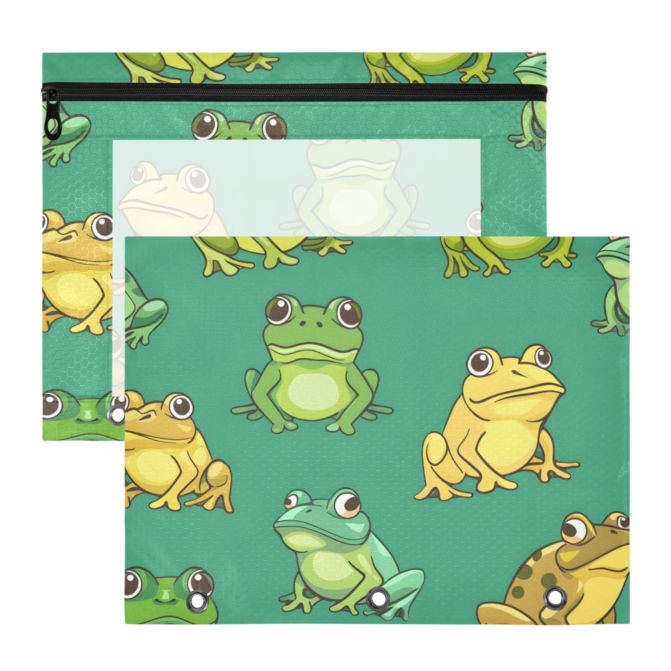 Cartoon Frogs 3-Ring Binder Pouches A4 Size Zipper Pocket File Storage ...