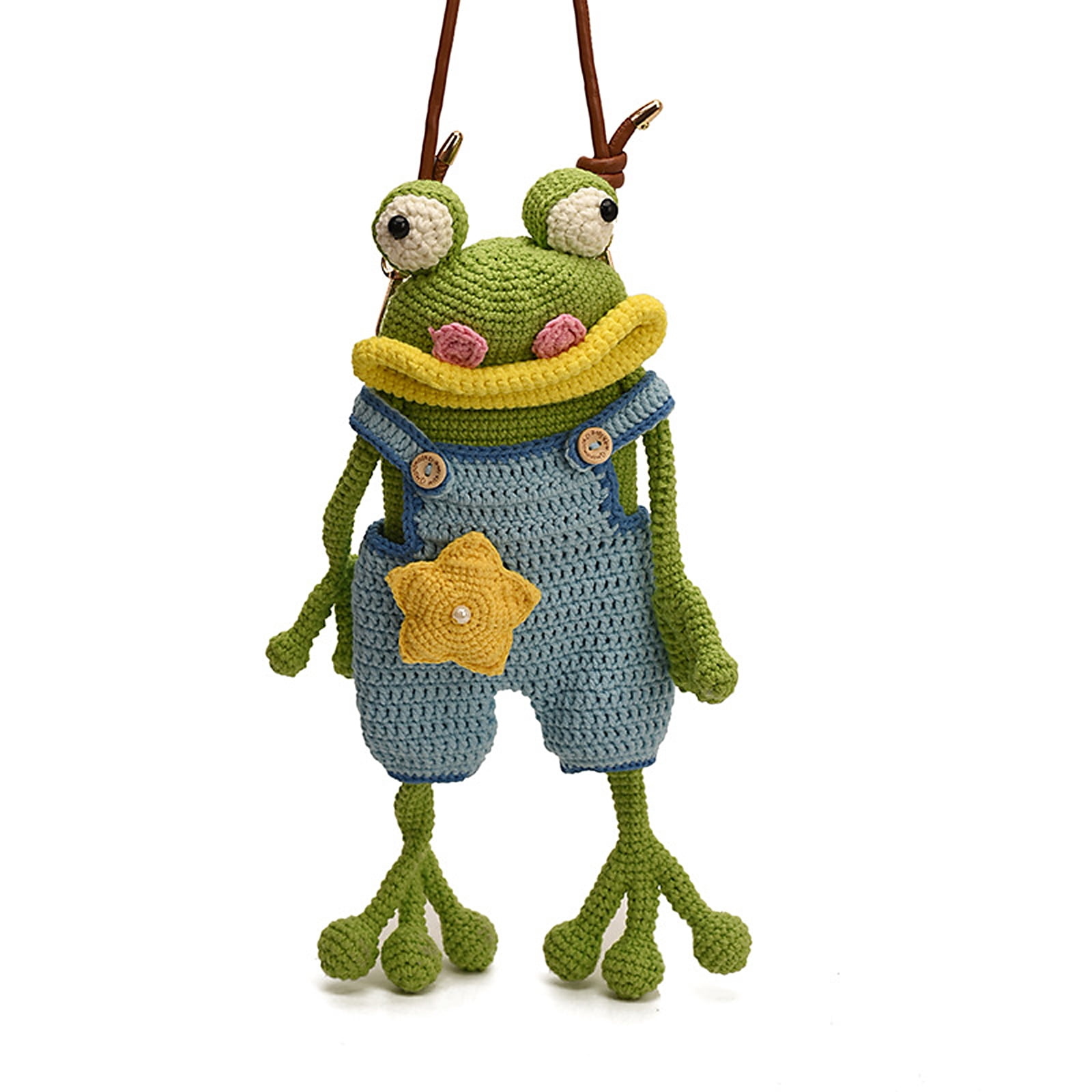 Cartoon Frogs Design Crochet Shoulder Bag Practical Knit Bag Easy Open ...