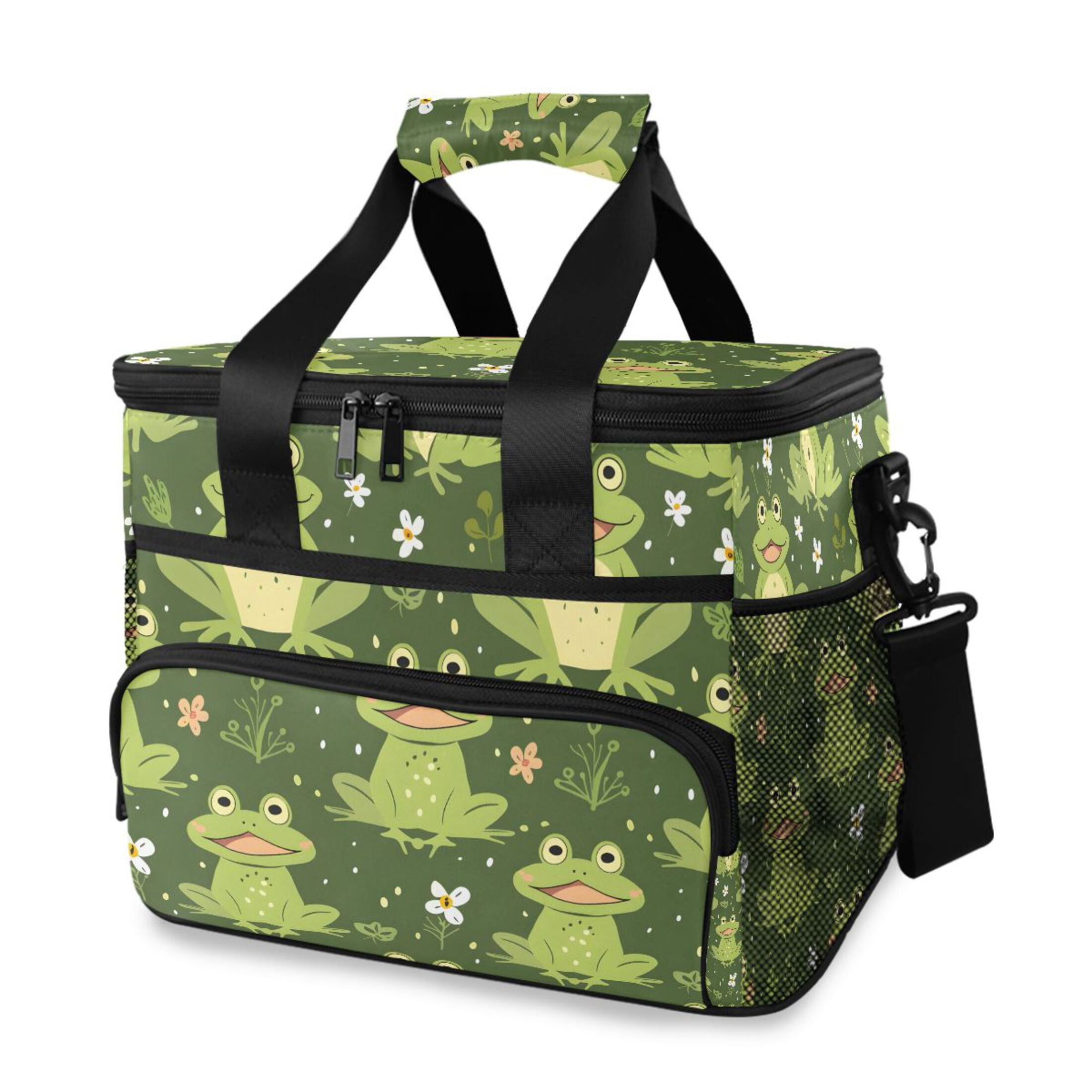 Cartoon Frogs Leaves Flowers Portable Cooler Lunch Box Reusable ...