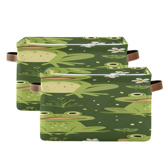 Cartoon Frogs Leaves Flowers Square Storage Bins with Handles ...