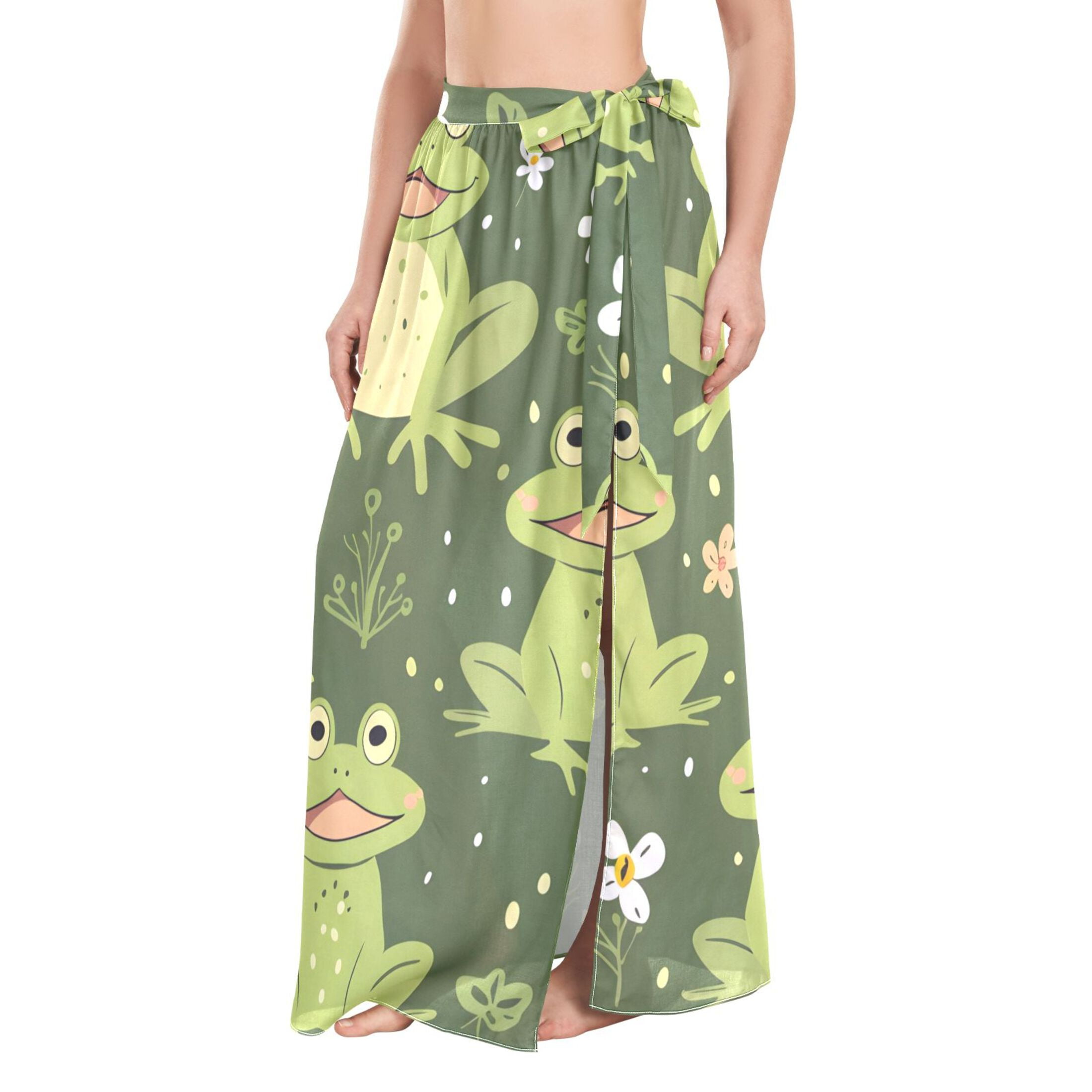 Cartoon Frogs Leaves Flowers Women's Swimwear Cover Ups Strappy Beach ...