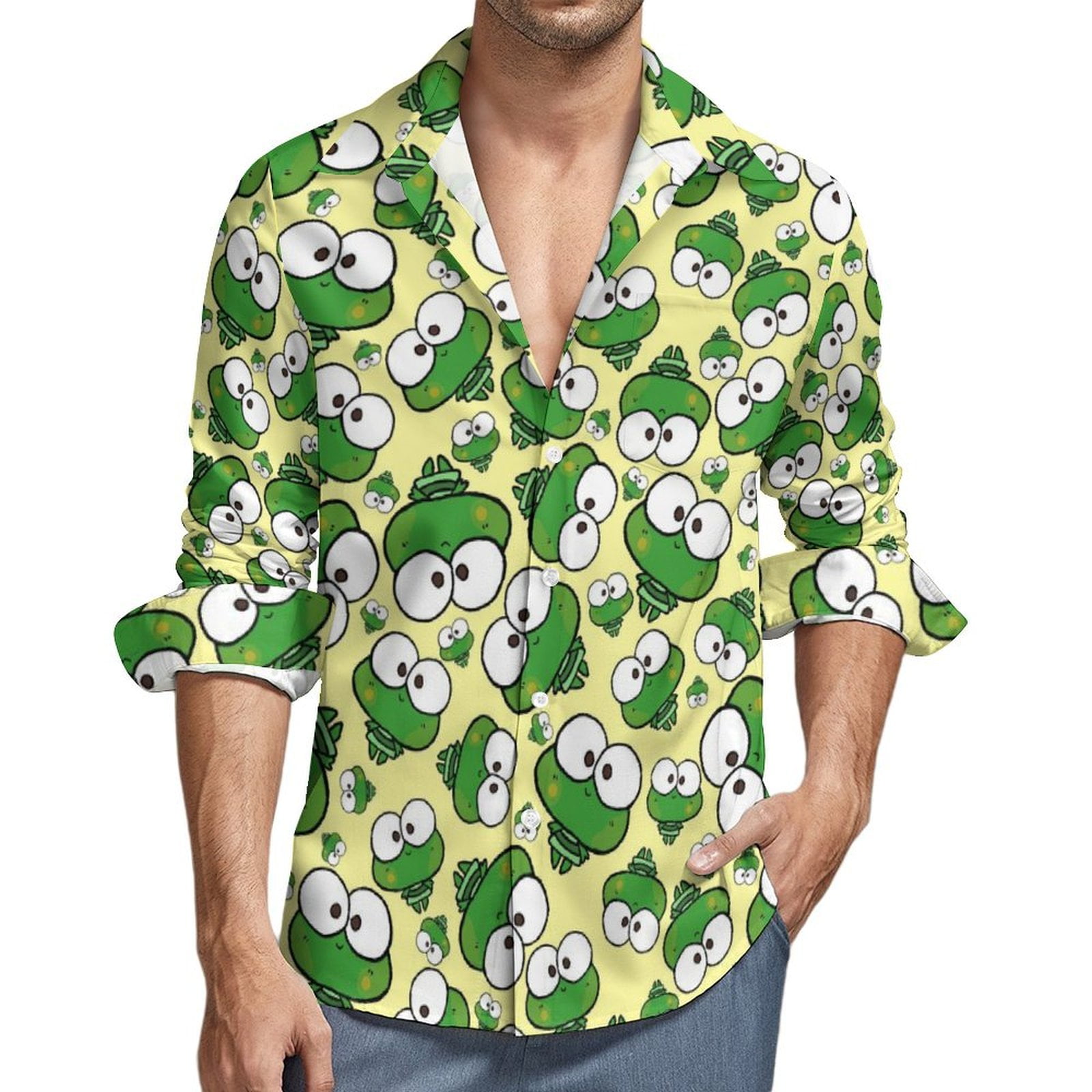 Cartoon Frogs Mens Long Sleeve Button Down Shirts, Casual Men's Button ...