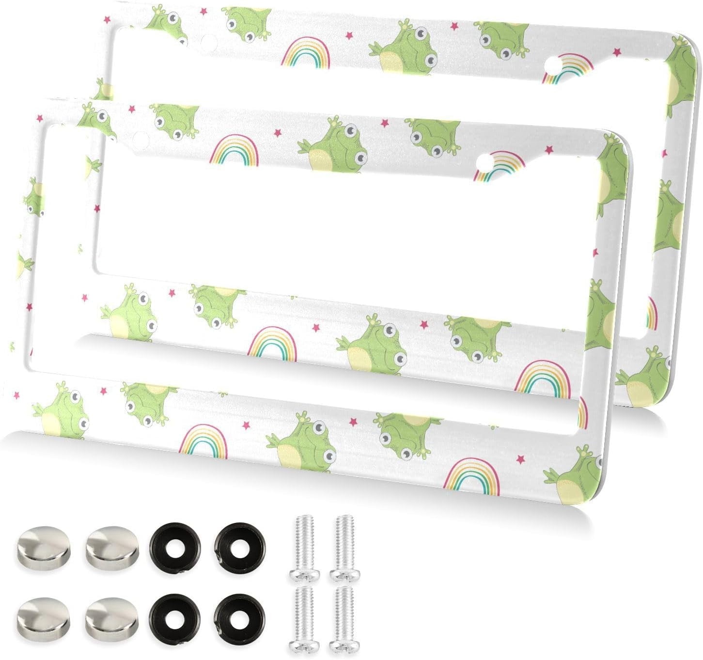 Cartoon Frogs & Rainbow License Plate Frame, Aluminum Car Tag Frames, 2 ...