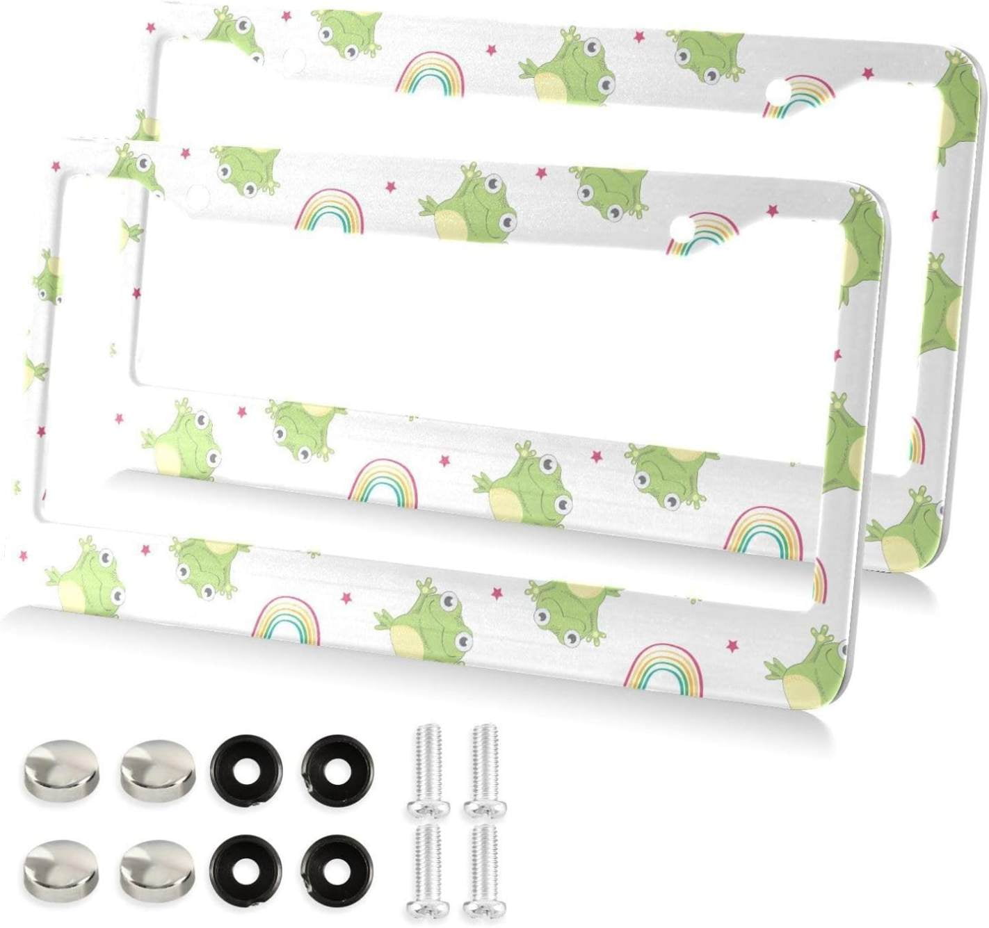Cartoon Frogs & Rainbow License Plate Frame, Decorative Aluminum Car ...