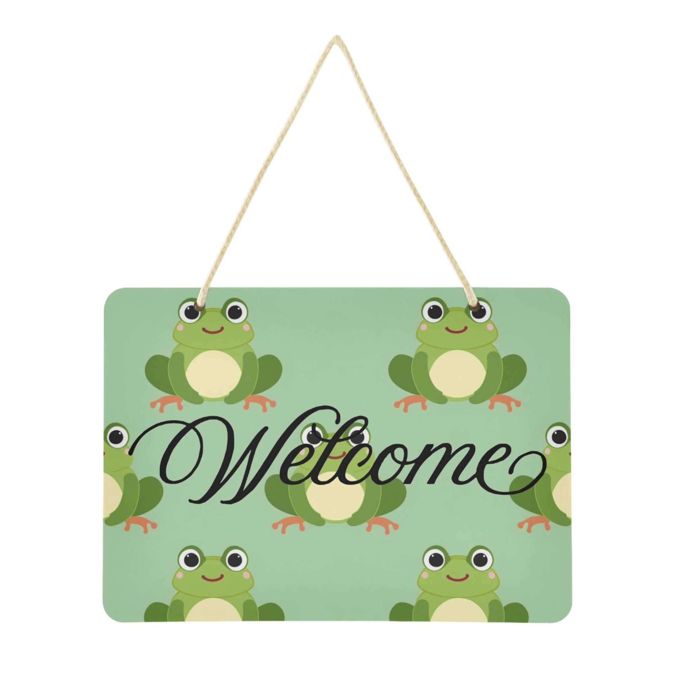 Cartoon Frogs Welcome Sign Front Door PVC 14x10 inch Hanger Hello Sign ...
