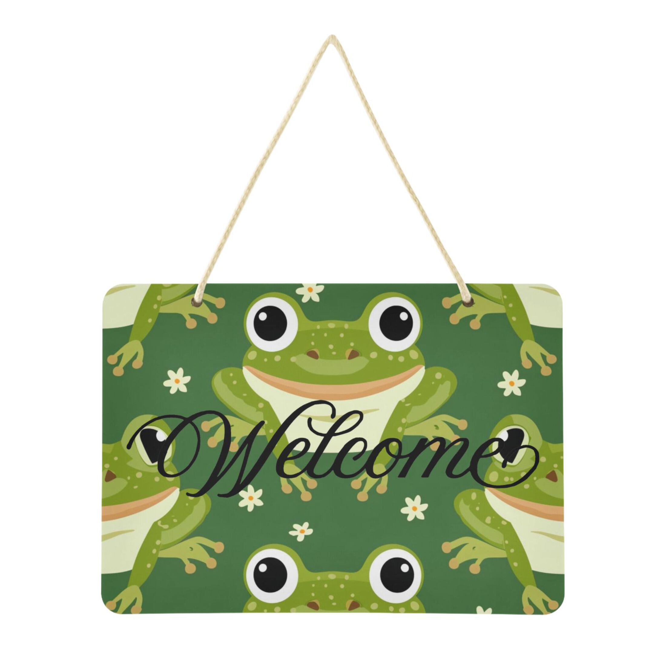 Cartoon Frogs and Flower Welcome Sign Front Door PVC 14x10 inch Hanger ...