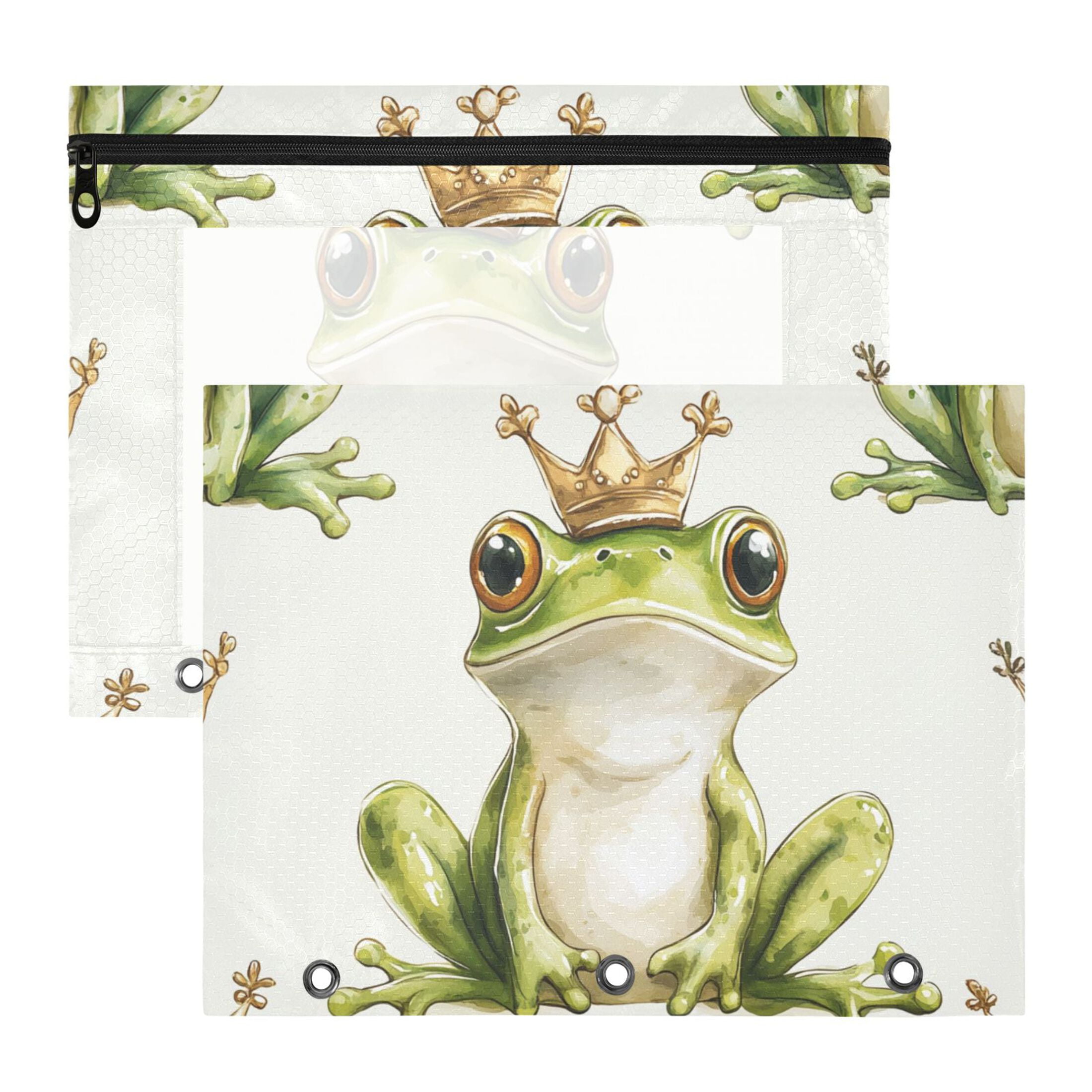 Cartoon Frogs with Crowns 3-Ring Binder Pouches A4 Size Zipper Pocket ...