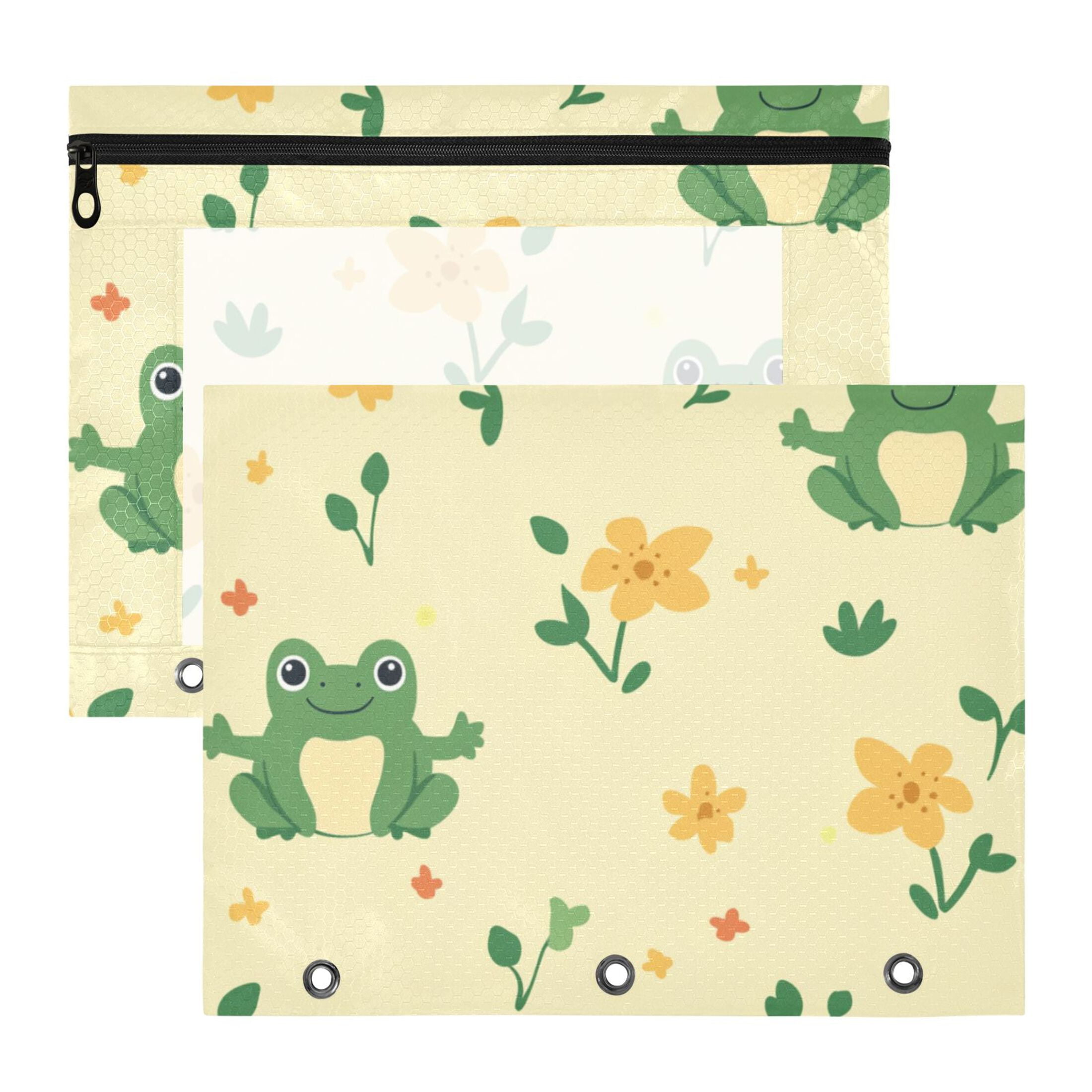 Cartoon Frogs with Flowers and Leaves 3-Ring Binder Pouches A4 Size ...