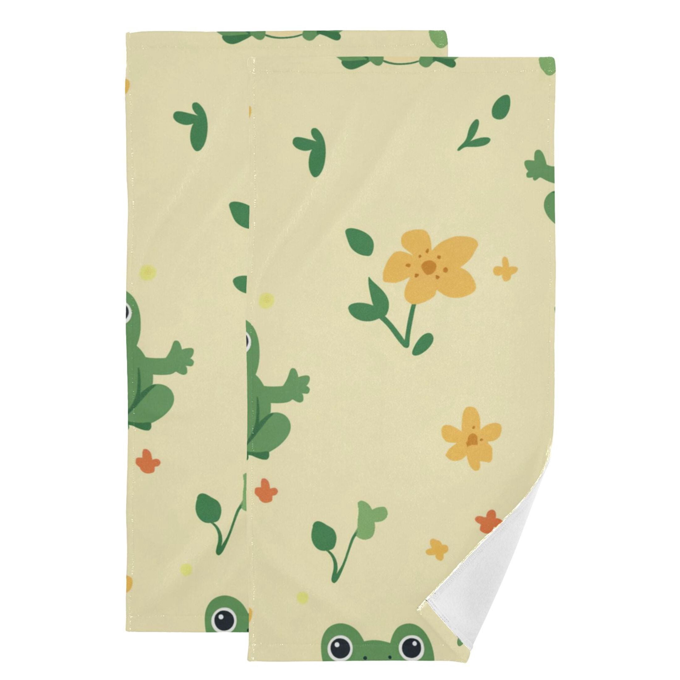 Cartoon Frogs with Flowers and Leaves Hand Towel Absorbent Bath Towels ...