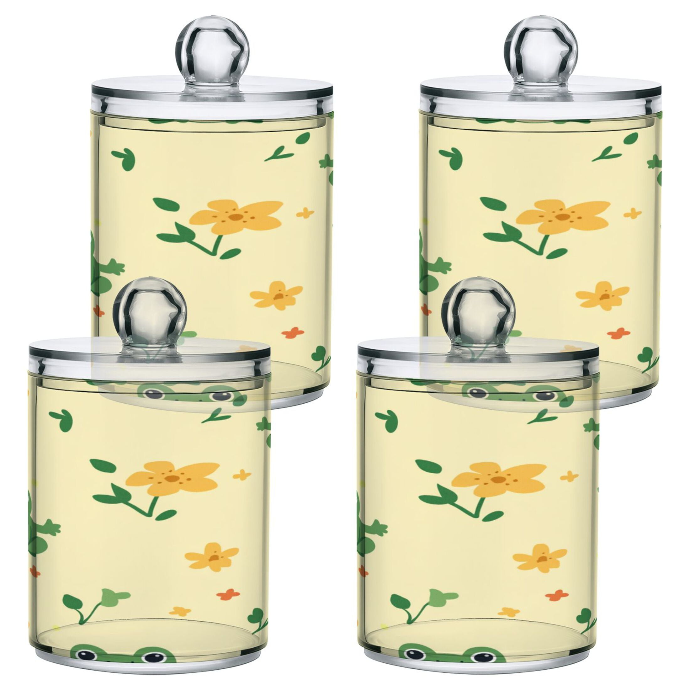 Cartoon Frogs with Flowers and Leaves Translucent Plastic Cans Storage ...