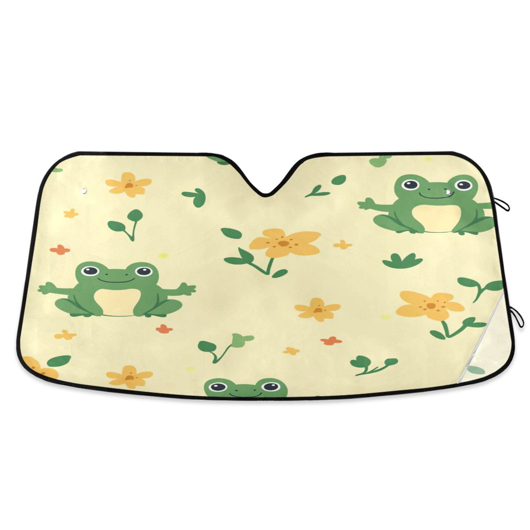 Cartoon Frogs with Flowers and Leaves Windshield Sun Shade Automobile ...