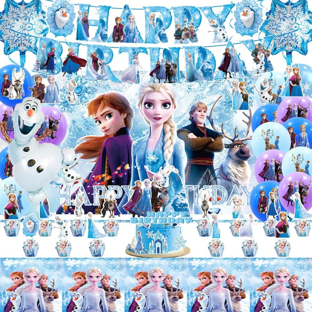 Cartoon Frozen Party Supplies Birthday Decorations, Including Backdrop ...