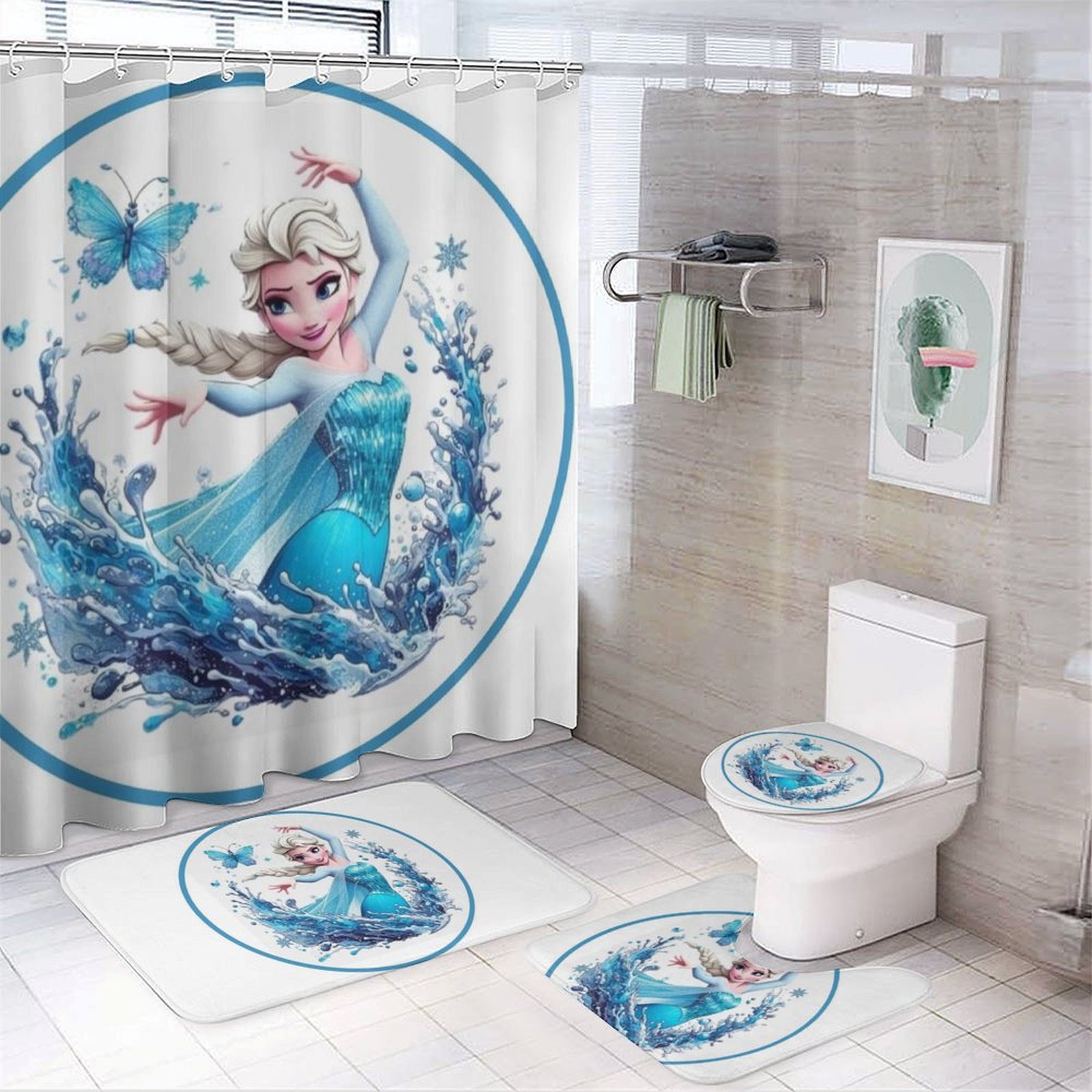 Cartoon Frozen Shower Curtain Sets, 72''x72'' Cute Bath Curtain with ...
