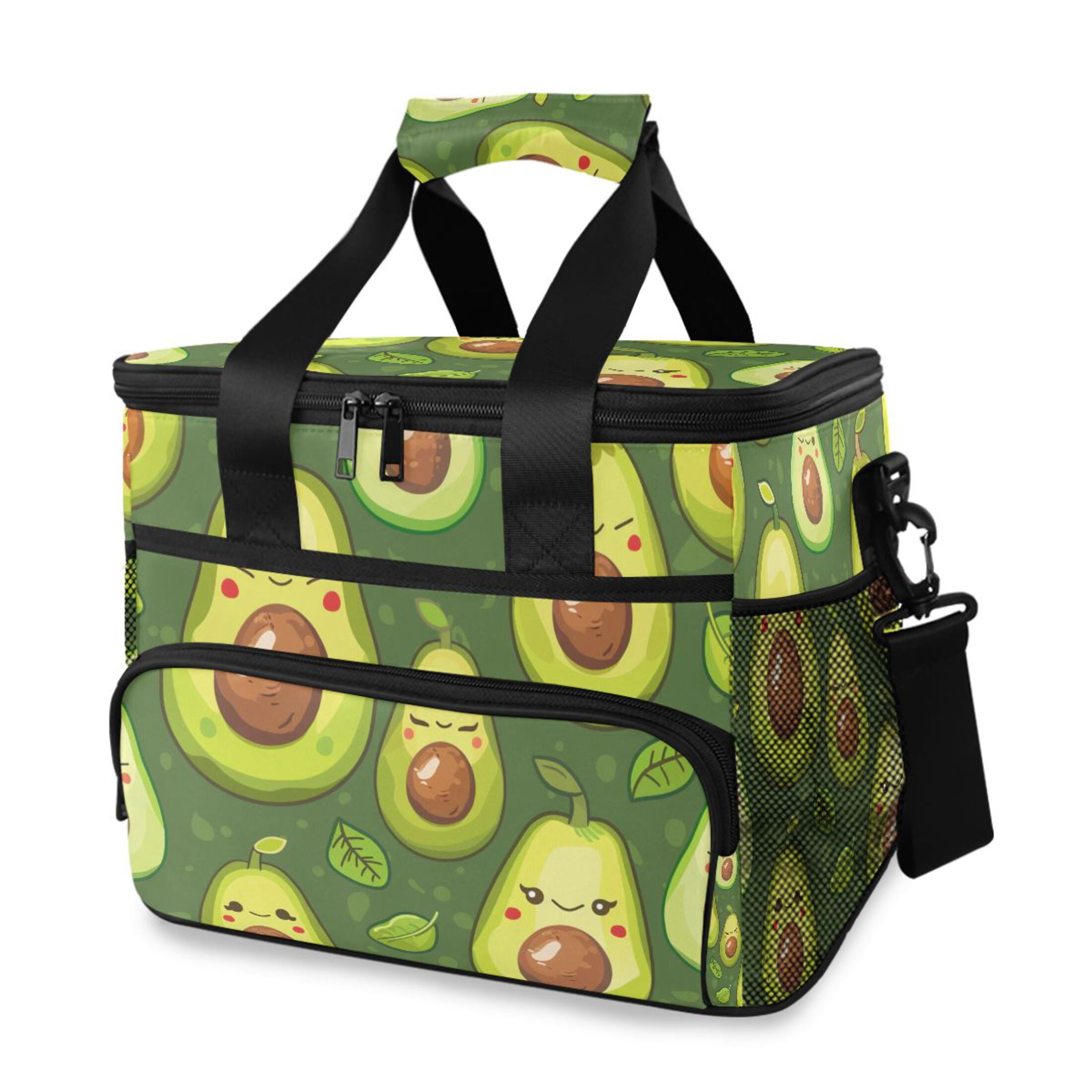 Cartoon Fruit Cute Avocados Leaves Portable Cooler Lunch Box Reusable ...