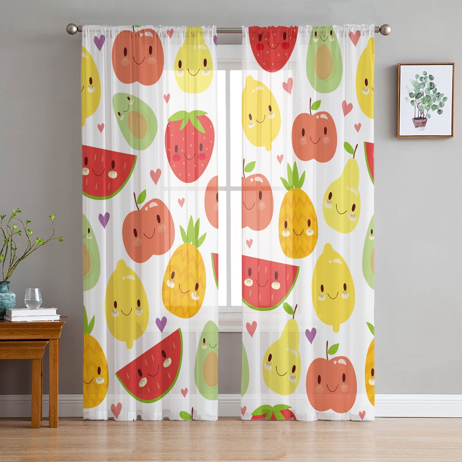 Cartoon Fruit Cute Strawberry Sheer Curtain for Living Room Bedroom ...