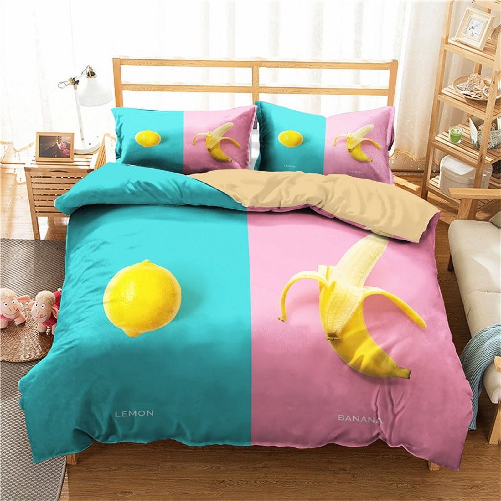 Cartoon Fruit Duvet Cover Microfiber Watermelon Strawberry Bedding Set ...