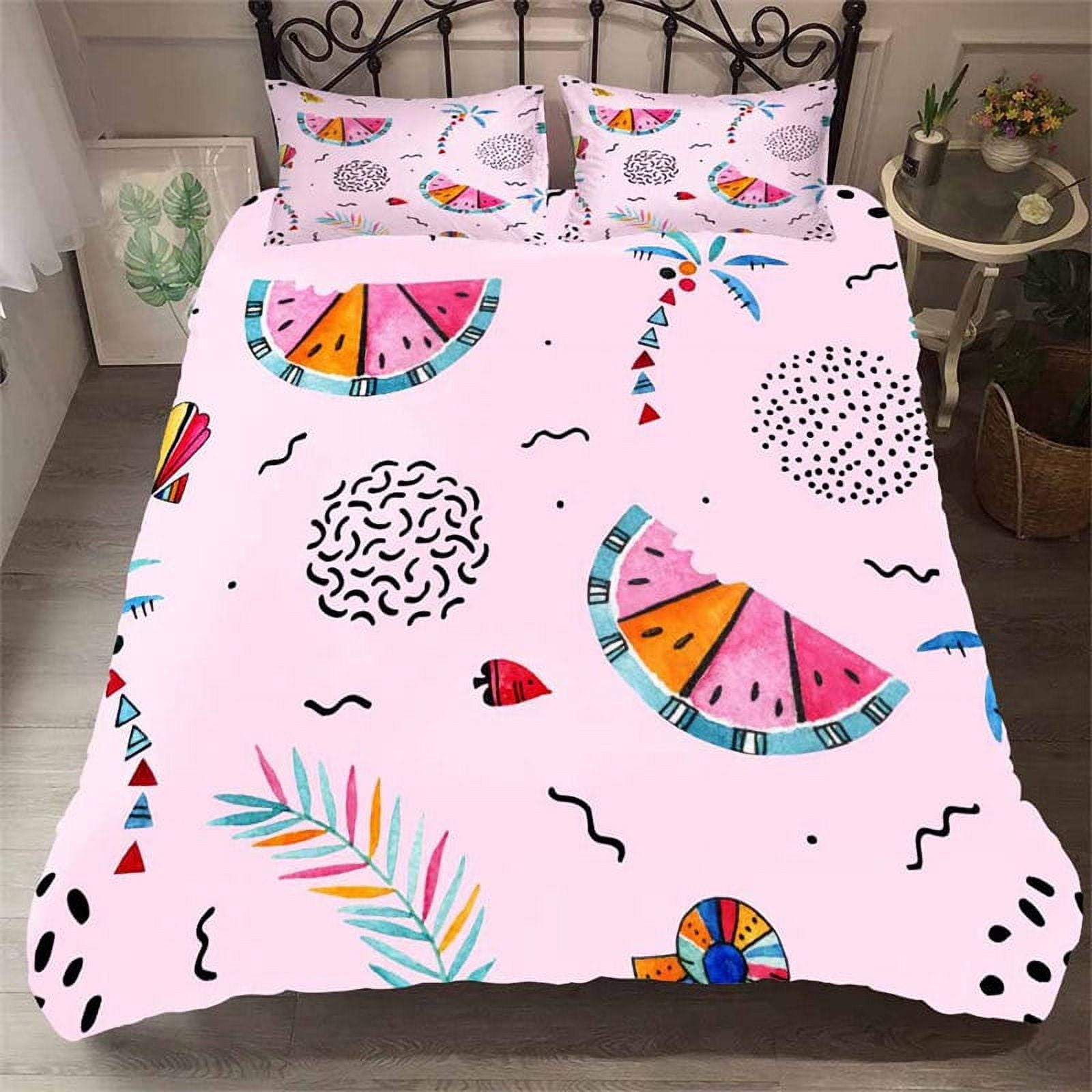 Cartoon Fruit Duvet Cover Microfiber Watermelon Strawberry Bedding Set ...