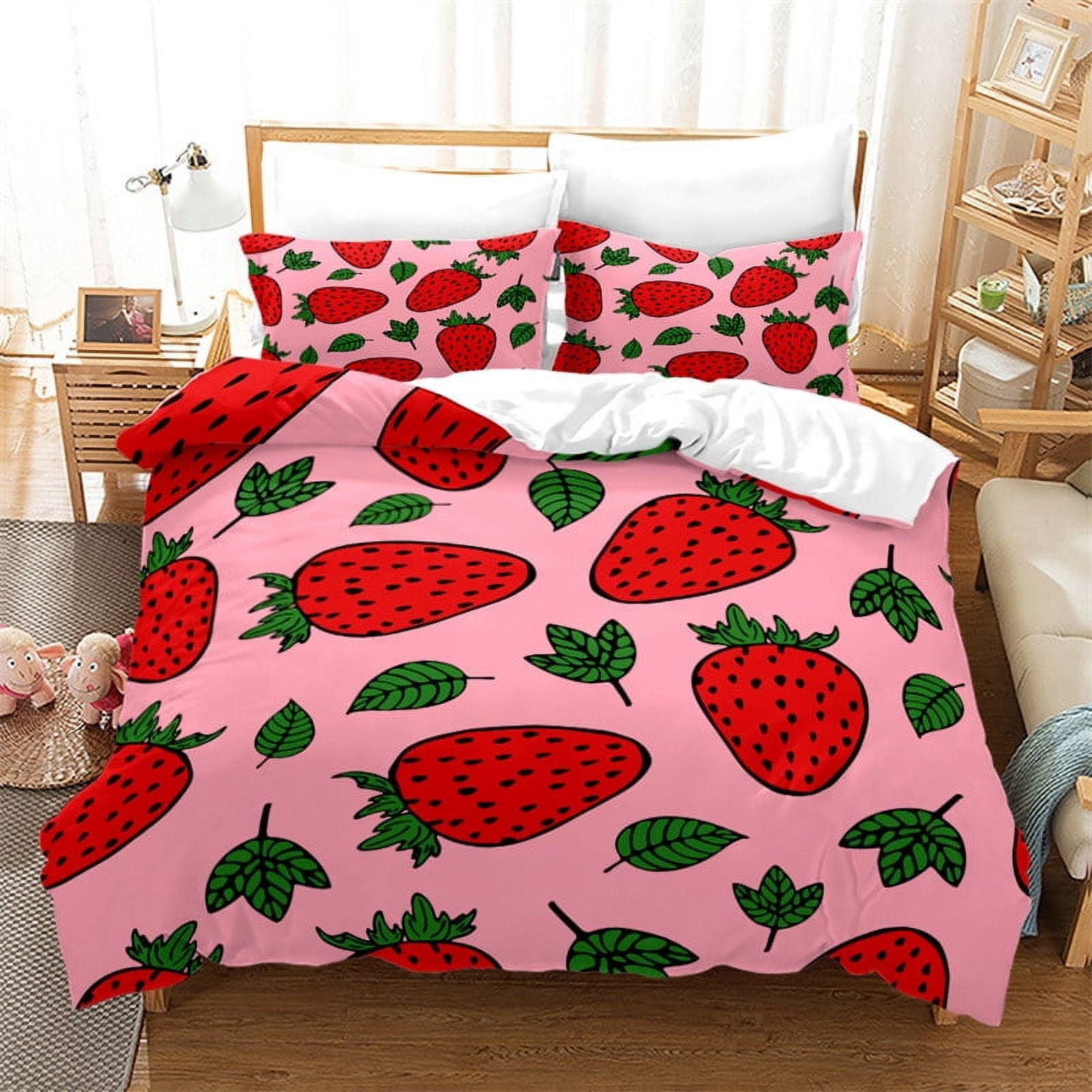 Cartoon Fruit Duvet Cover Microfiber Watermelon Strawberry Bedding Set ...