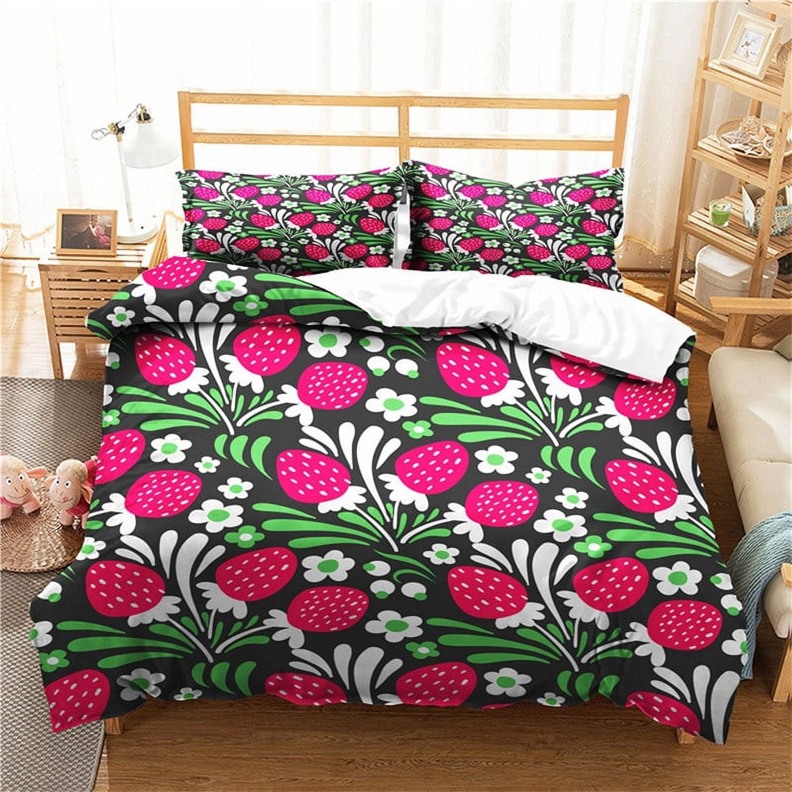 Cartoon Fruit Duvet Cover Microfiber Watermelon Strawberry Bedding Set ...