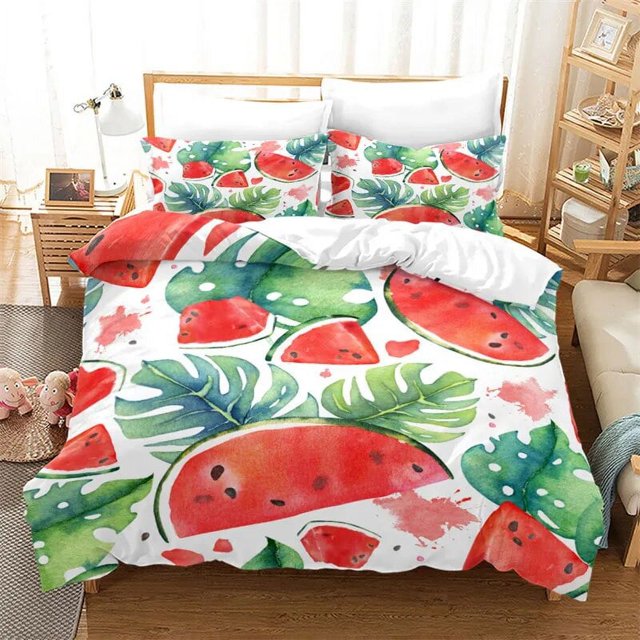 Cartoon Fruit Duvet Cover Microfiber Watermelon Strawberry Bedding Set ...