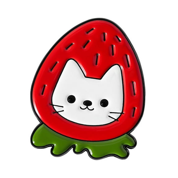Cartoon Fruit Inspired Kitten Enameled Brooch Bright Strawberry Banana ...