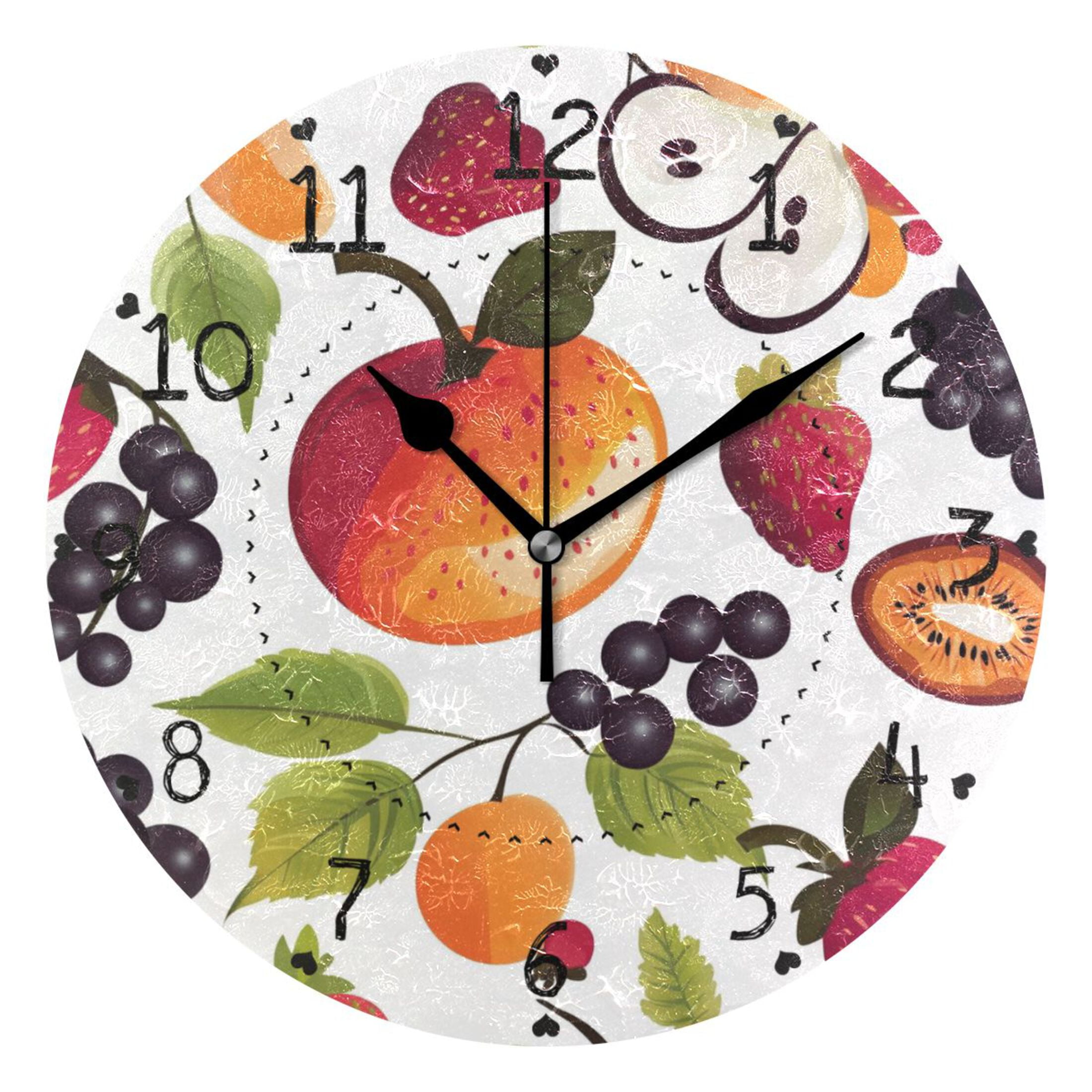 Cartoon Fruit Pattern Round Wall Clock Silent Battery Operated Home ...