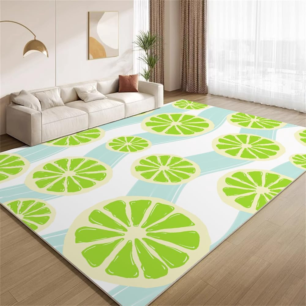 Cartoon Fruit Pattern Rug 5x7 Area Rugs, Blue and White Waves Carpet ...