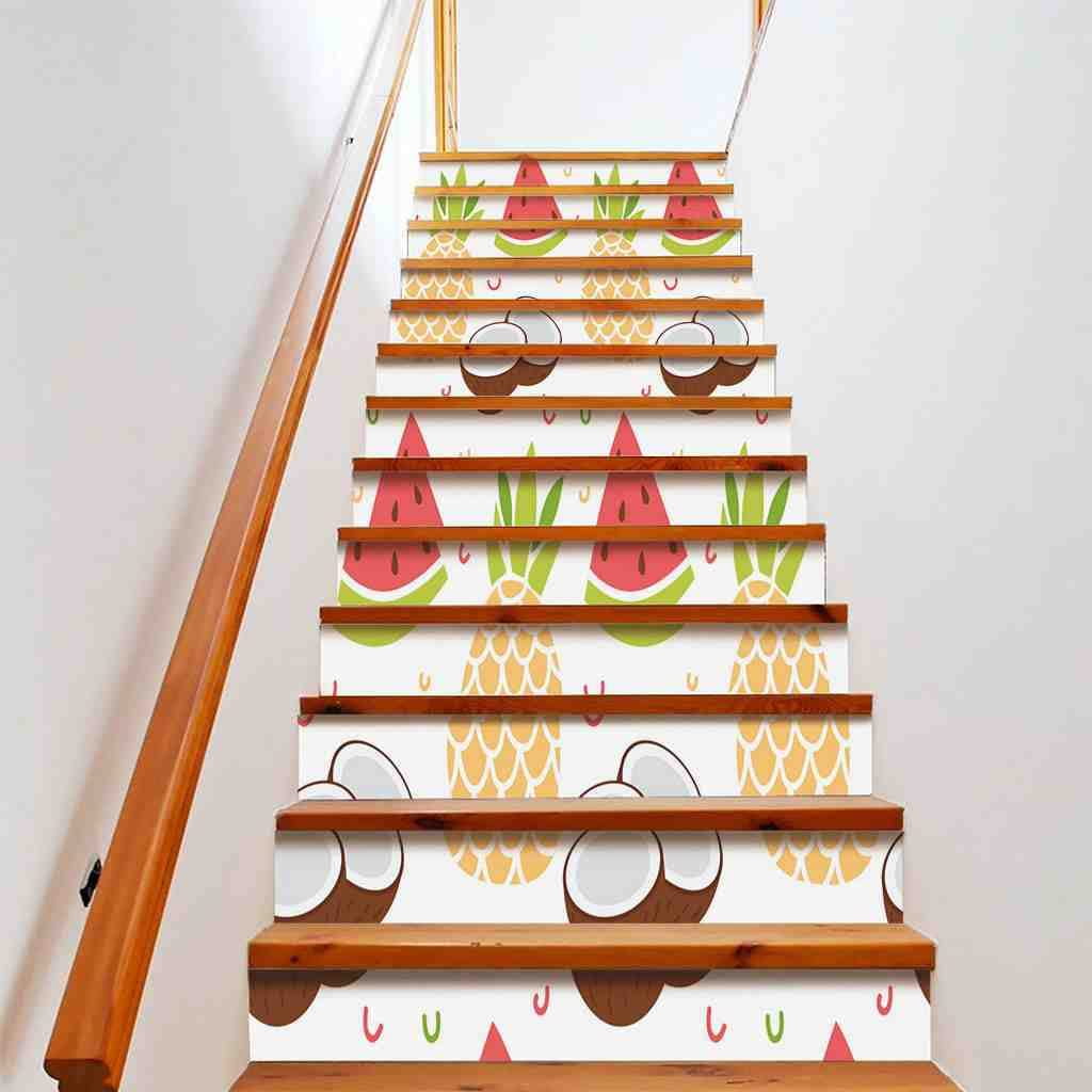 Cartoon Fruit Stair Stickers Watercolor Food Stairway Decals Removable ...