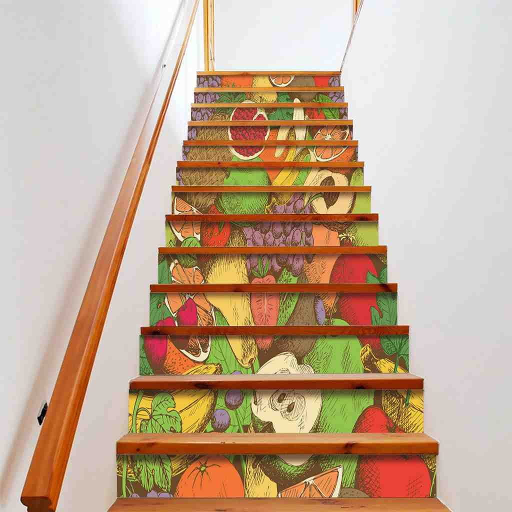 Cartoon Fruit Stair Stickers Watercolor Food Stairway Decals Removable ...