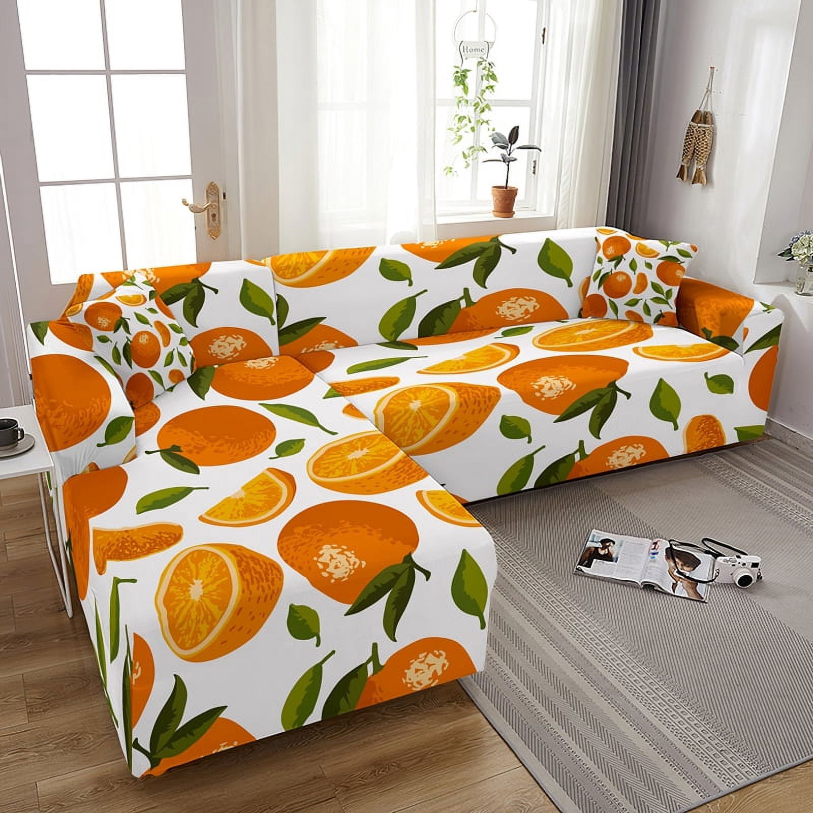 Cartoon Fruits L Shape Elastic Slipcovers 1/2/3/4 Seater Couch Cover ...