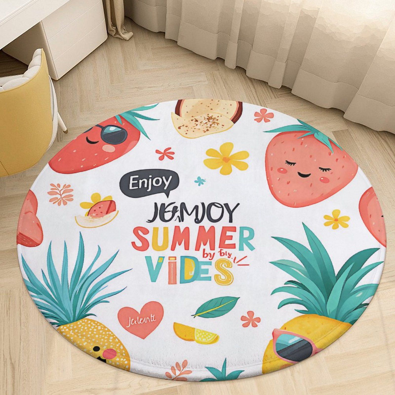Cartoon Fruits Round Area Rugs for Bedroom Living Room, 4FT Soft Comfy ...