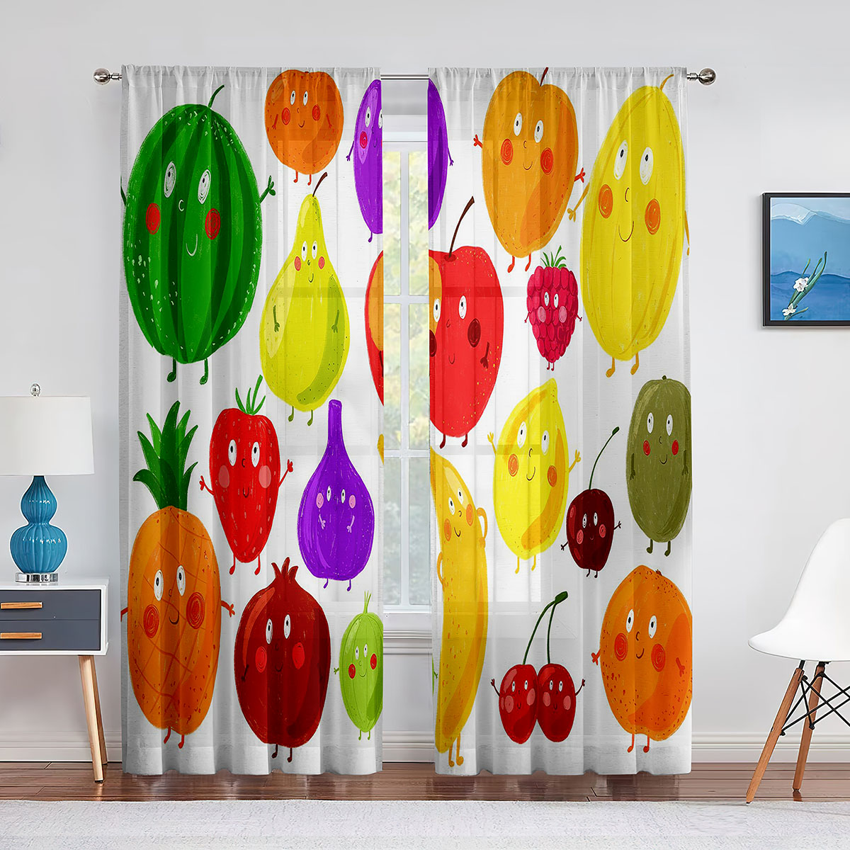 Cartoon Fruits Window Tulle Curtains for Living Room Kids Bedroom ...