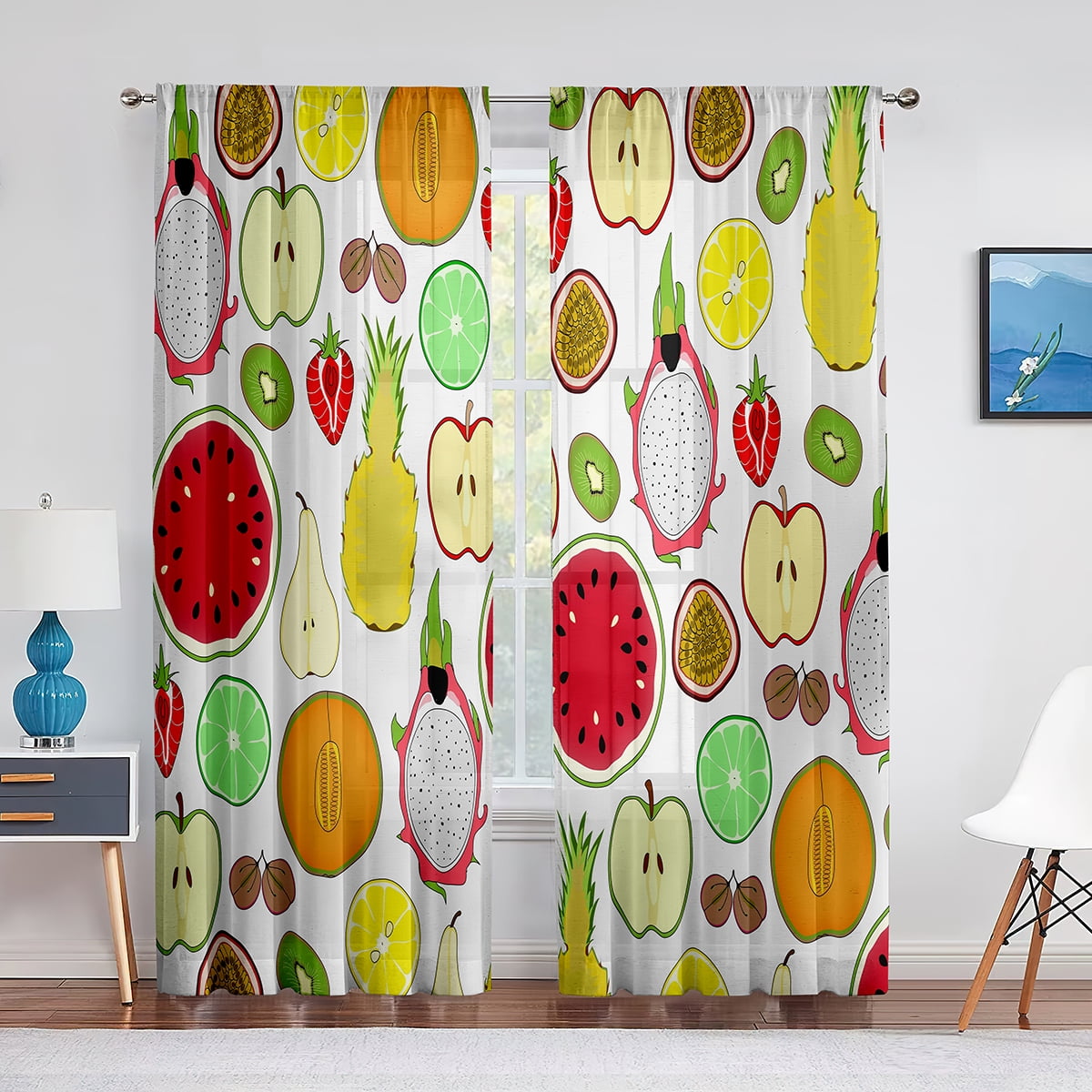 Cartoon Fruits Window Tulle Curtains for Living Room Kids Bedroom ...