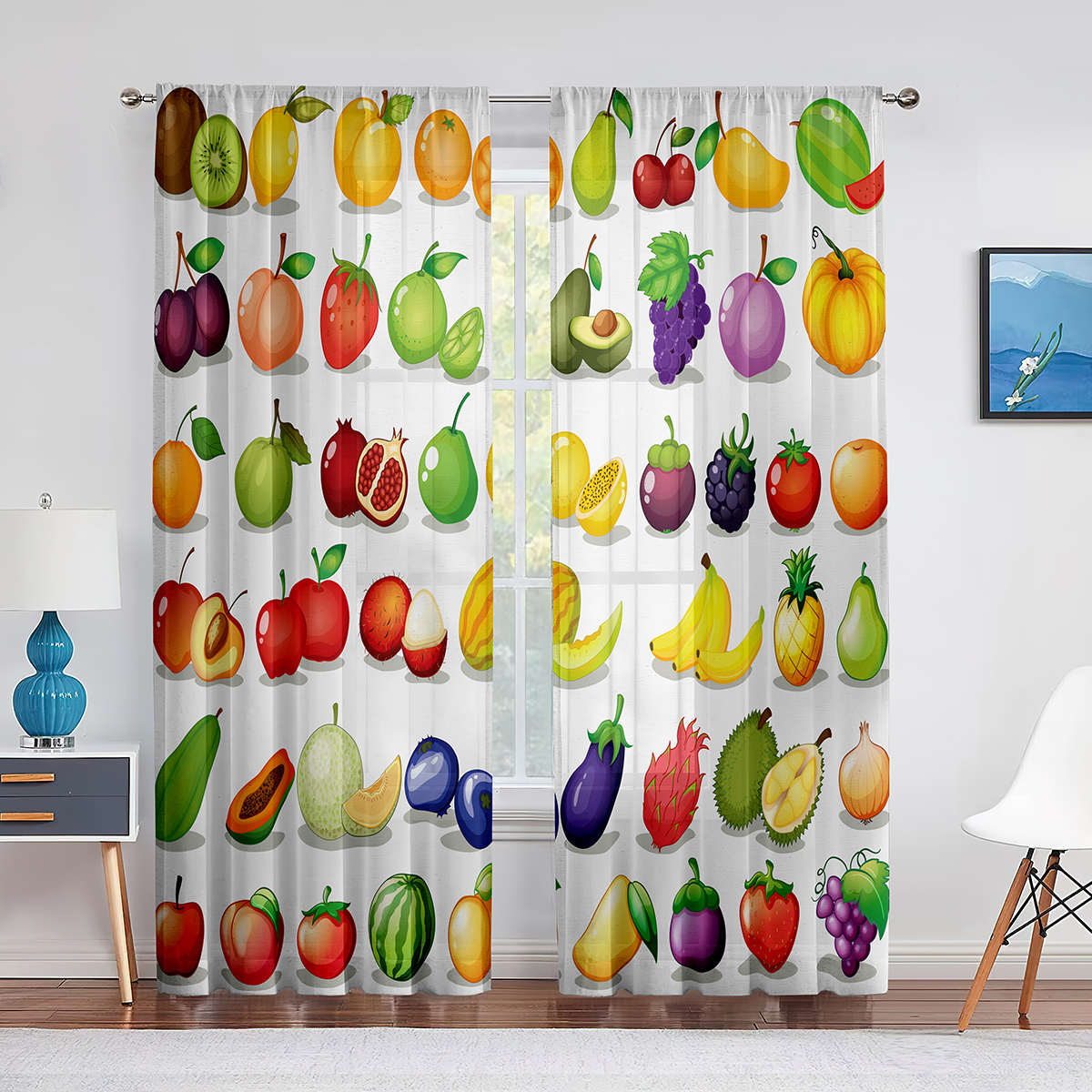 Cartoon Fruits Window Tulle Curtains for Living Room Kids Bedroom ...
