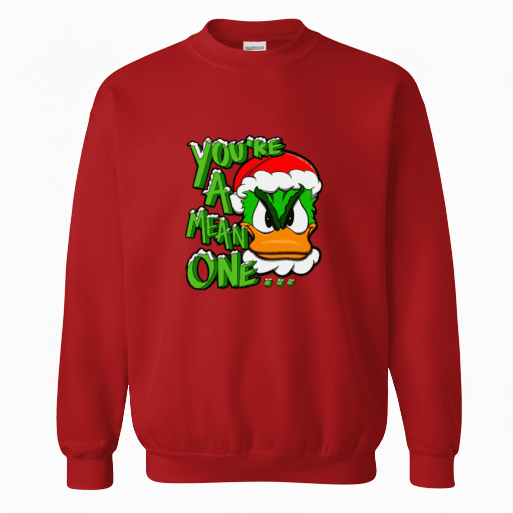 Cartoon Fun Duck Green Grump Funny Holiday Parody Humor Sweatshirt, up ...