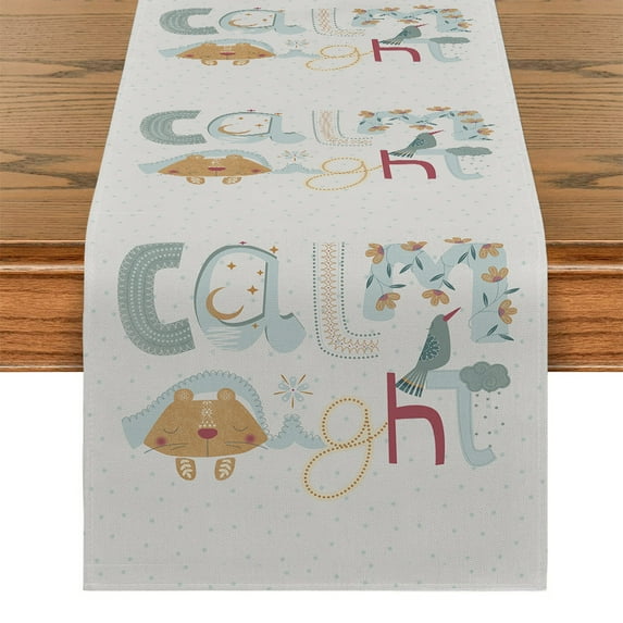 Cartoon Fun Words Table Runner Dresser r for Kitchen Holiday Party ...