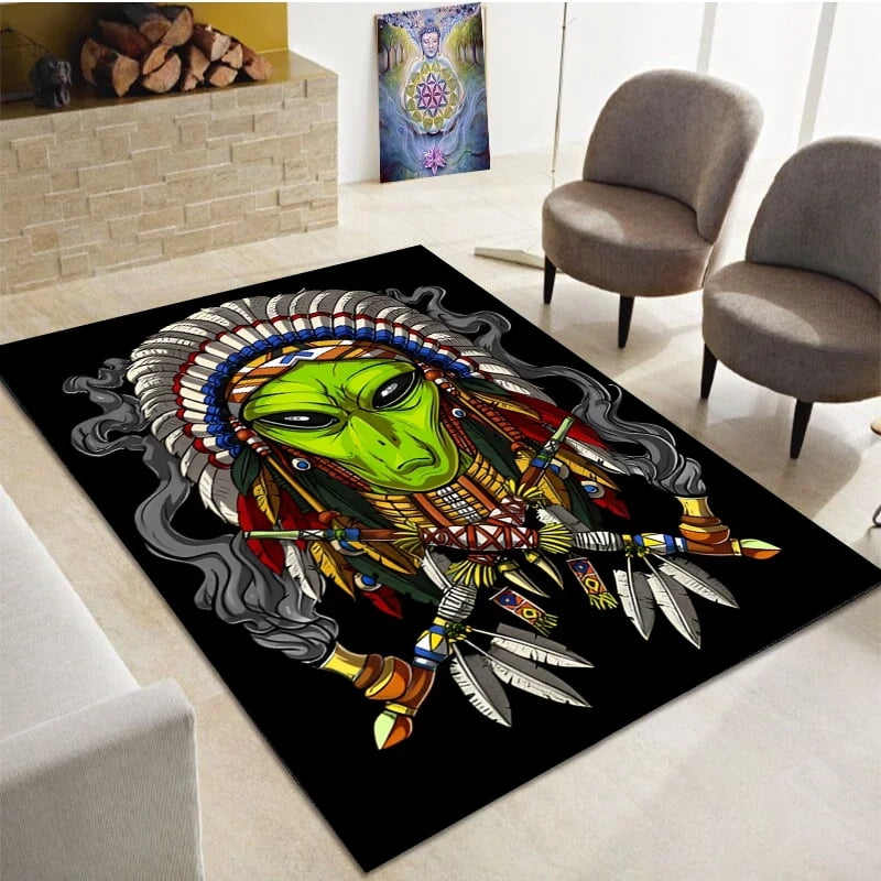 Cartoon Funny Alien Carpet Hippie Style Rug Living Room Sofa Mats Game ...