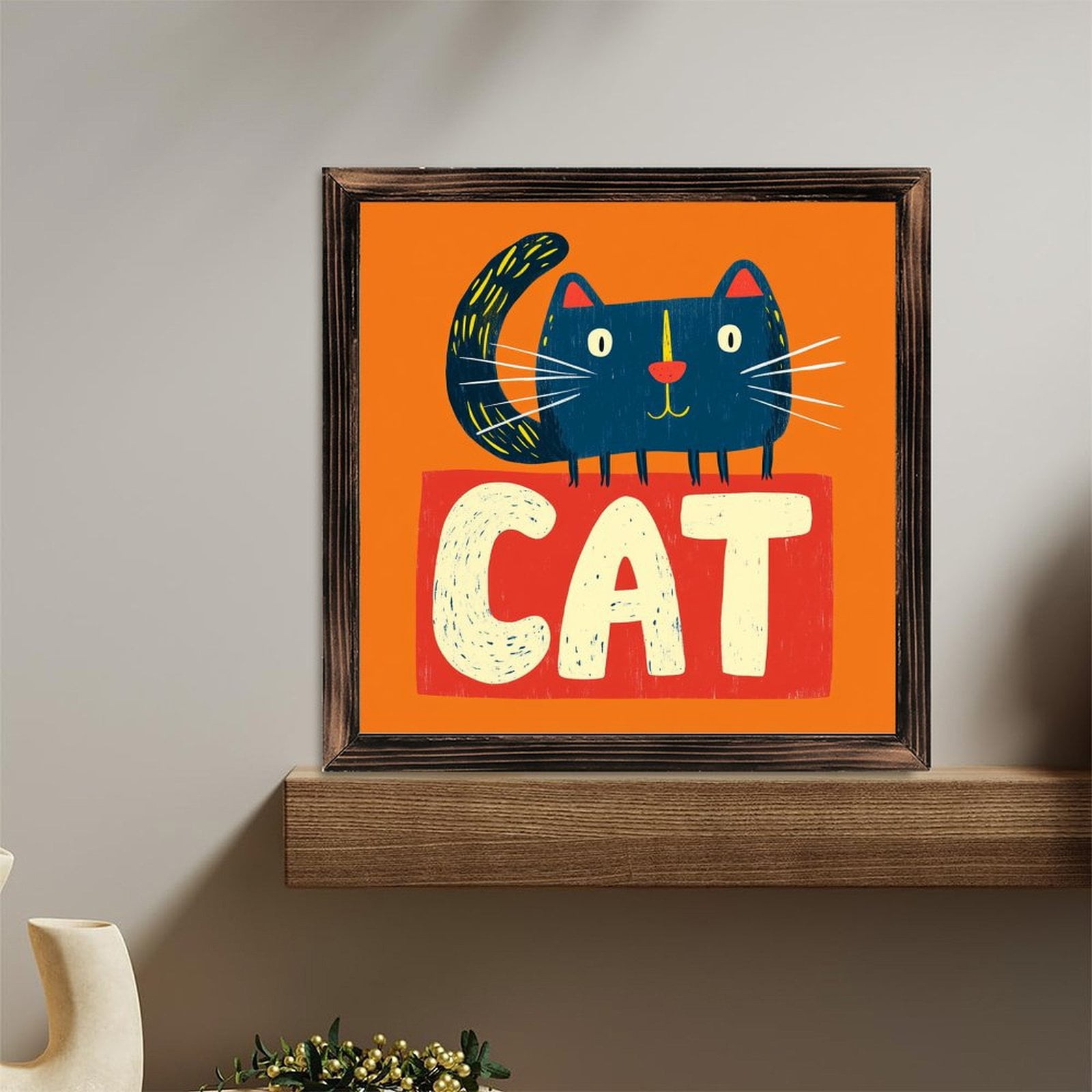Cartoon Funny Cat Wooden Sign Wall Plaque - Vintage Art Decoration ...