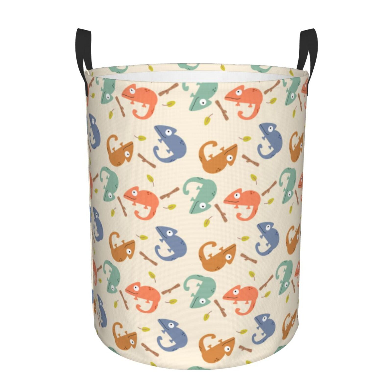 Cartoon Funny Chameleon Lizard_A Laundry Basket with Handles ...