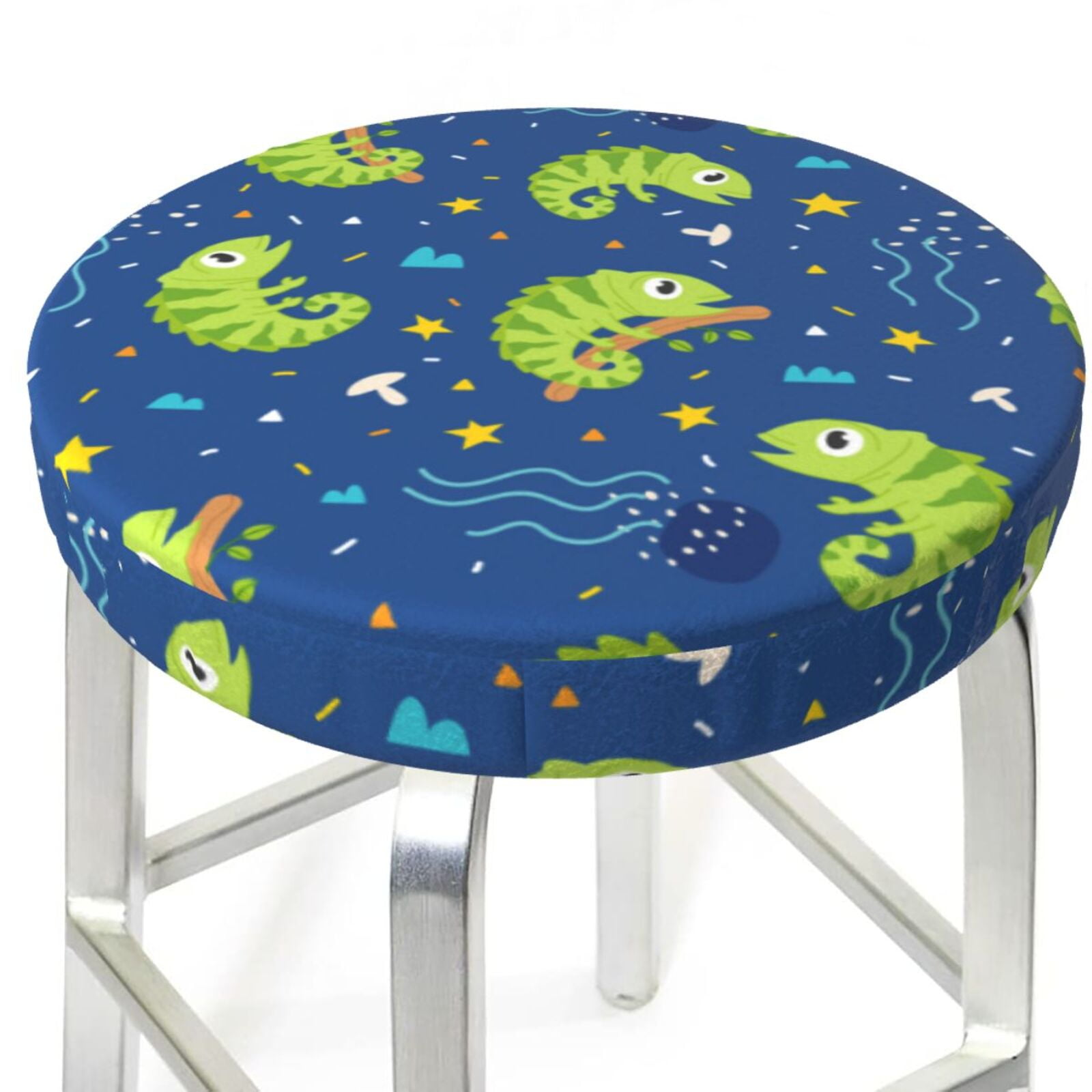 Cartoon Funny Chameleon Lizard Bar Stool Covers - Stretch Round Seat ...
